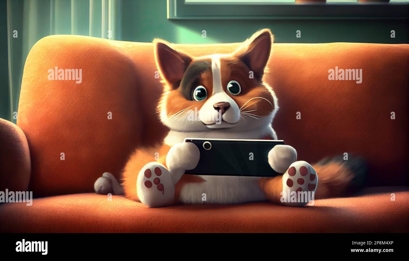 Dog checking his social media on phone Stock Photo - Alamy