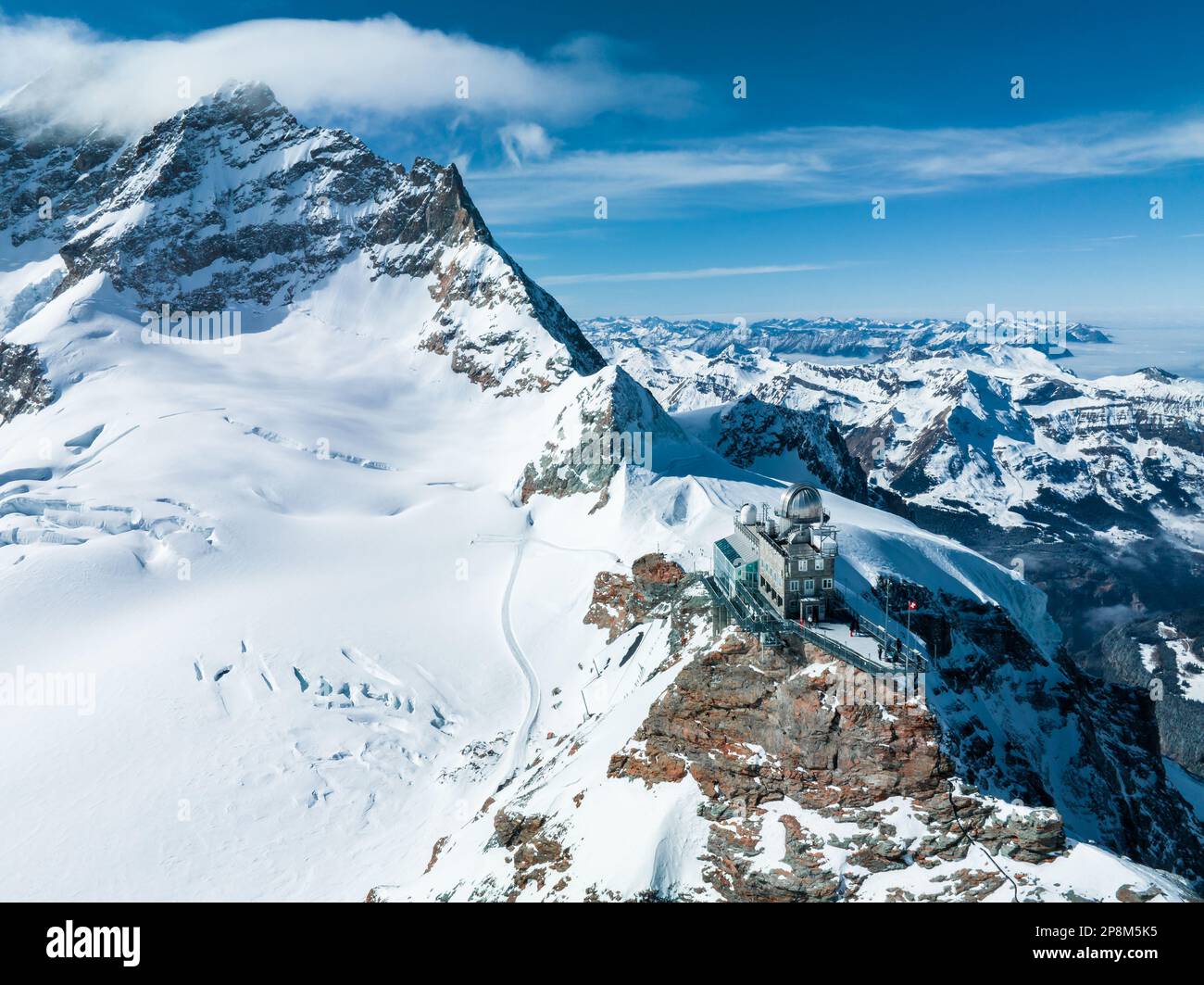 Aerial panorama view of the Sphinx Observatory on Jungfraujoch - Top of Europe Stock Photo - Alamy