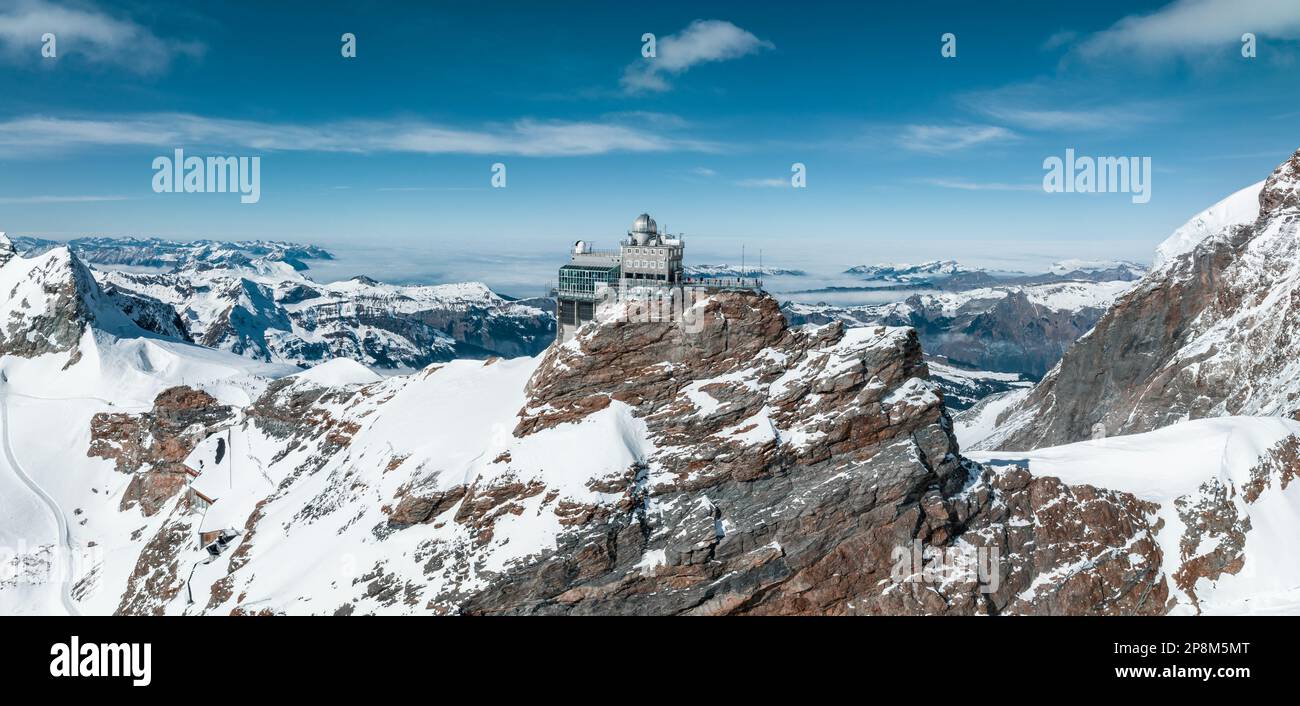Aerial panorama view of the Sphinx Observatory on Jungfraujoch - Top of Europe Stock Photo - Alamy
