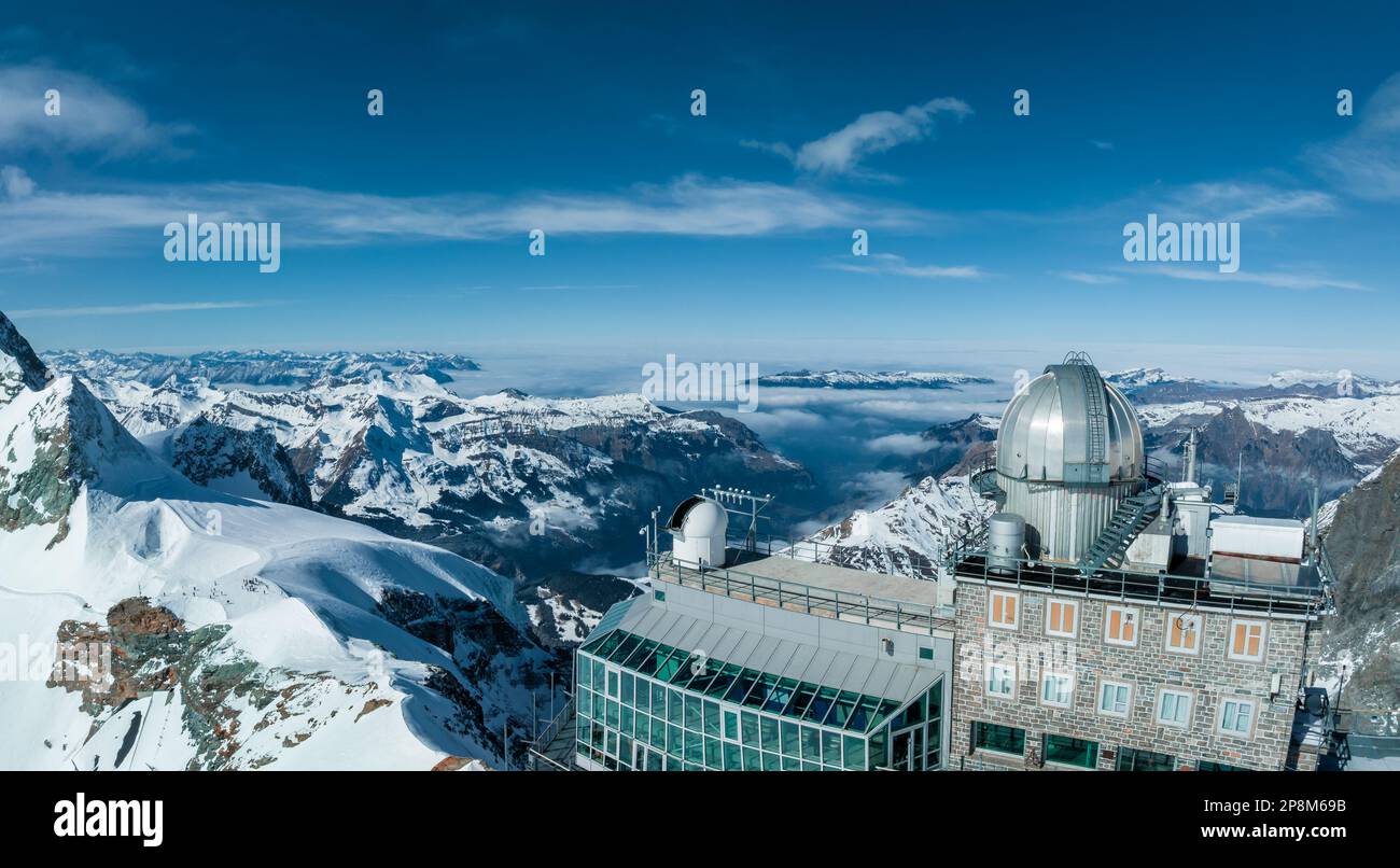 Aerial panorama view of the Sphinx Observatory on Jungfraujoch - Top of Europe Stock Photo - Alamy