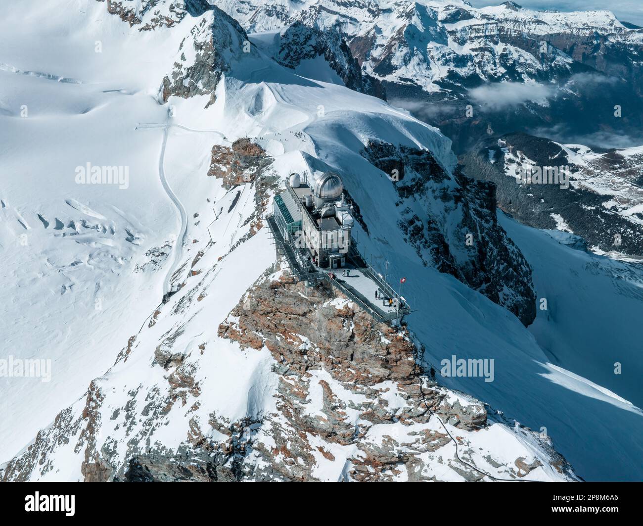 Aerial panorama view of the Sphinx Observatory on Jungfraujoch - Top of Europe Stock Photo - Alamy