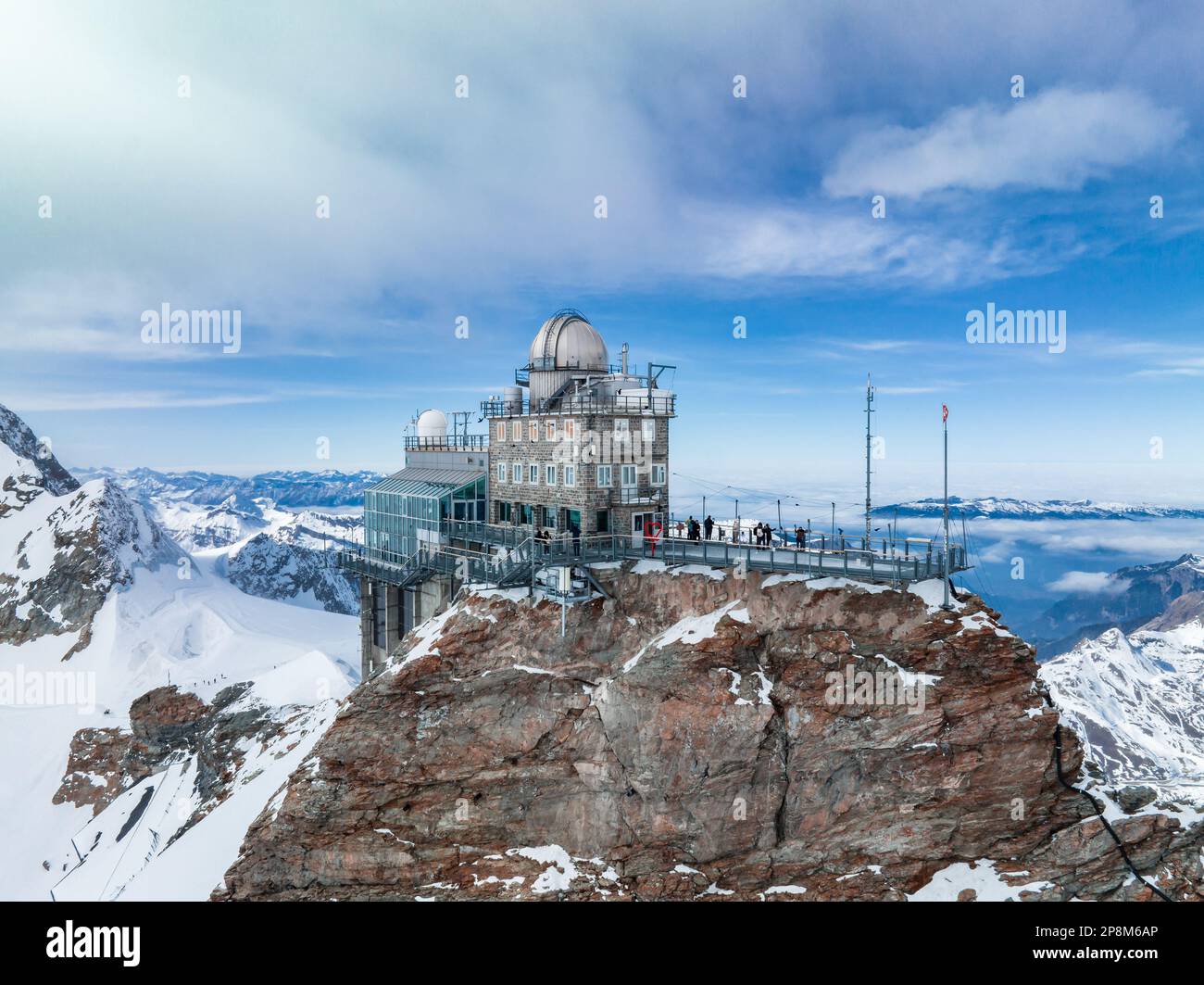 Aerial panorama view of the Sphinx Observatory on Jungfraujoch - Top of Europe Stock Photo - Alamy