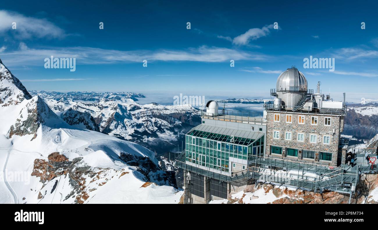 Aerial panorama view of the Sphinx Observatory on Jungfraujoch - Top of Europe Stock Photo - Alamy