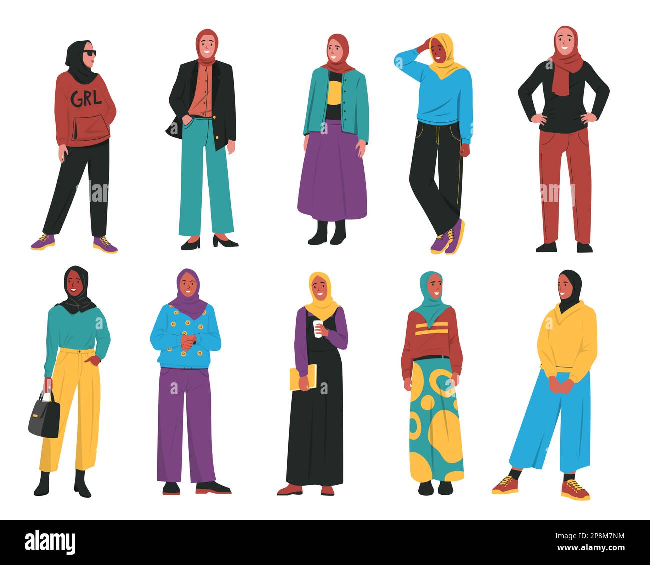 Arabic woman character. Cartoon islamic female characters in ...