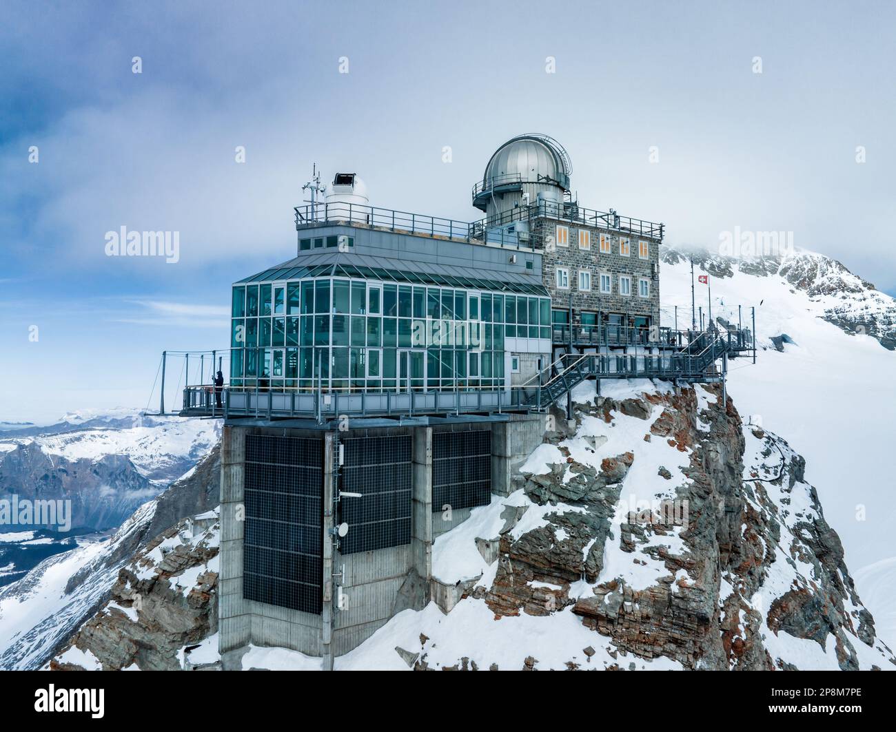 Aerial panorama view of the Sphinx Observatory on Jungfraujoch - Top of Europe Stock Photo - Alamy
