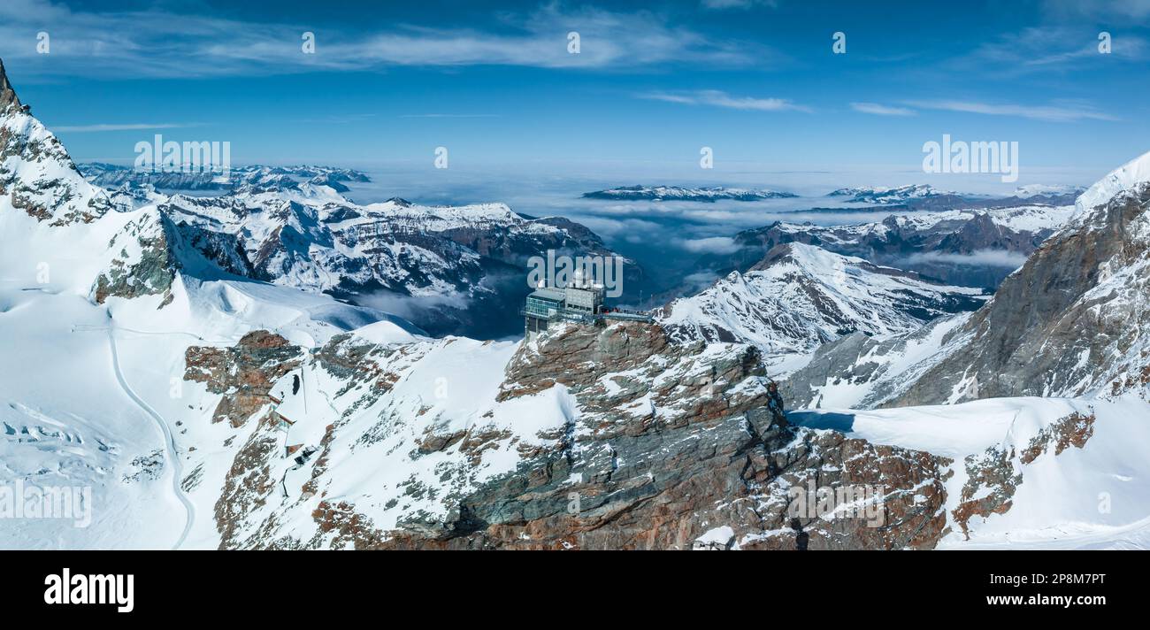 Aerial panorama view of the Sphinx Observatory on Jungfraujoch - Top of Europe Stock Photo - Alamy