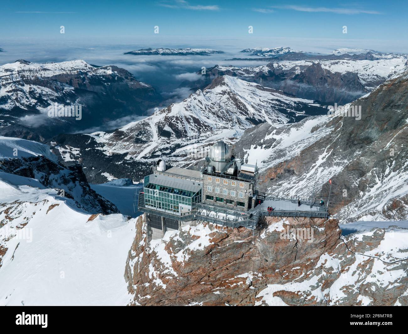 Aerial panorama view of the Sphinx Observatory on Jungfraujoch - Top of Europe Stock Photo - Alamy