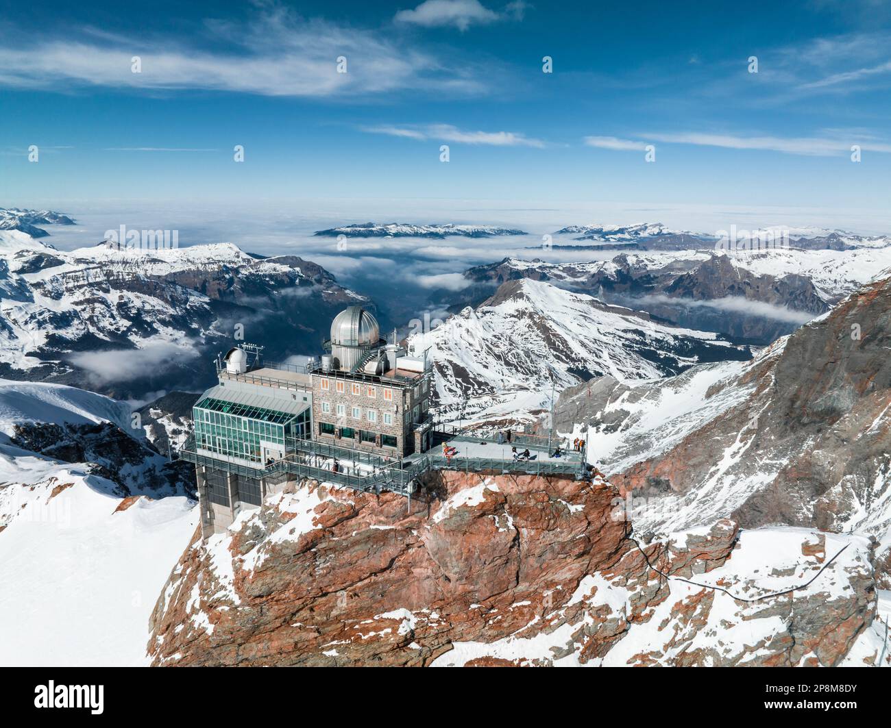 Aerial panorama view of the Sphinx Observatory on Jungfraujoch - Top of Europe Stock Photo - Alamy