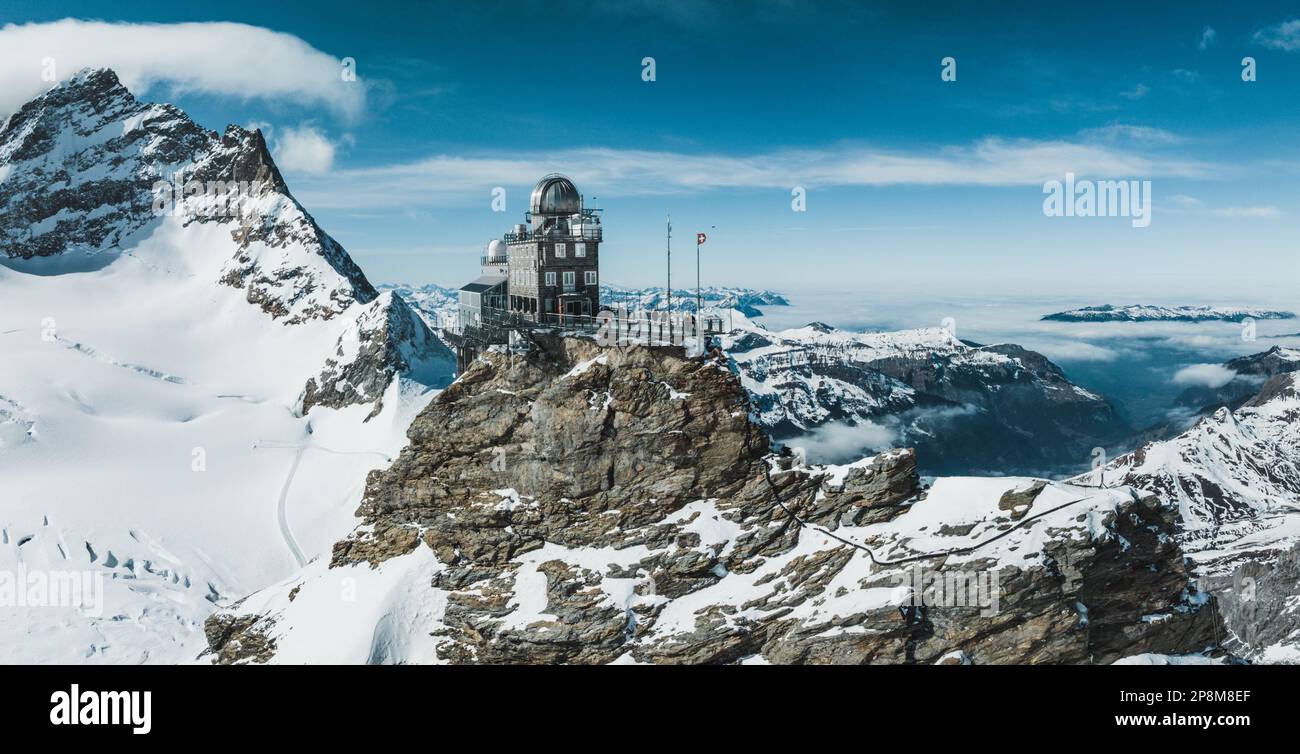 Aerial panorama view of the Sphinx Observatory on Jungfraujoch - Top of Europe Stock Photo - Alamy