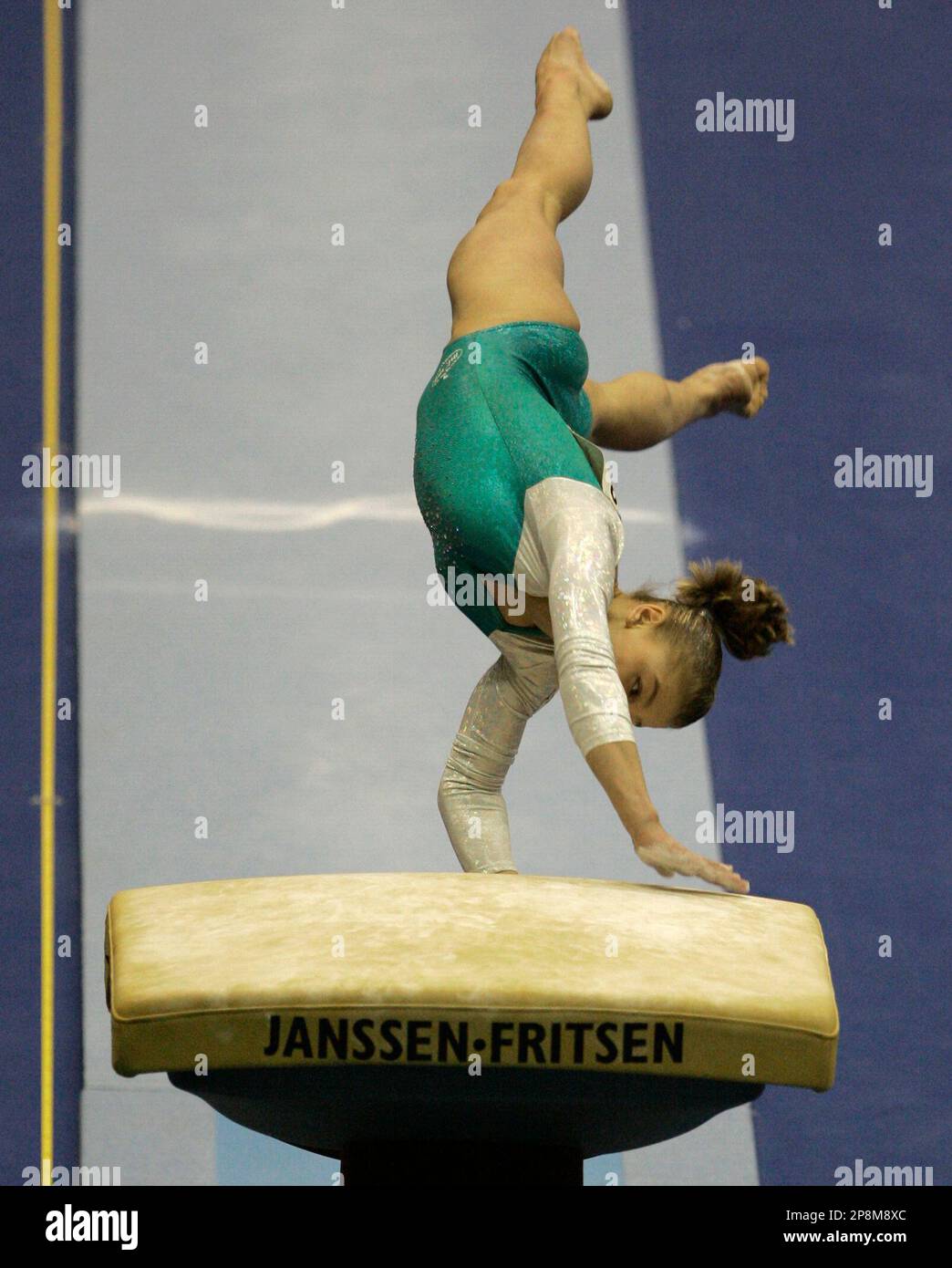 Russia's Yulia Berger performs on the vault on her way take the silver ...