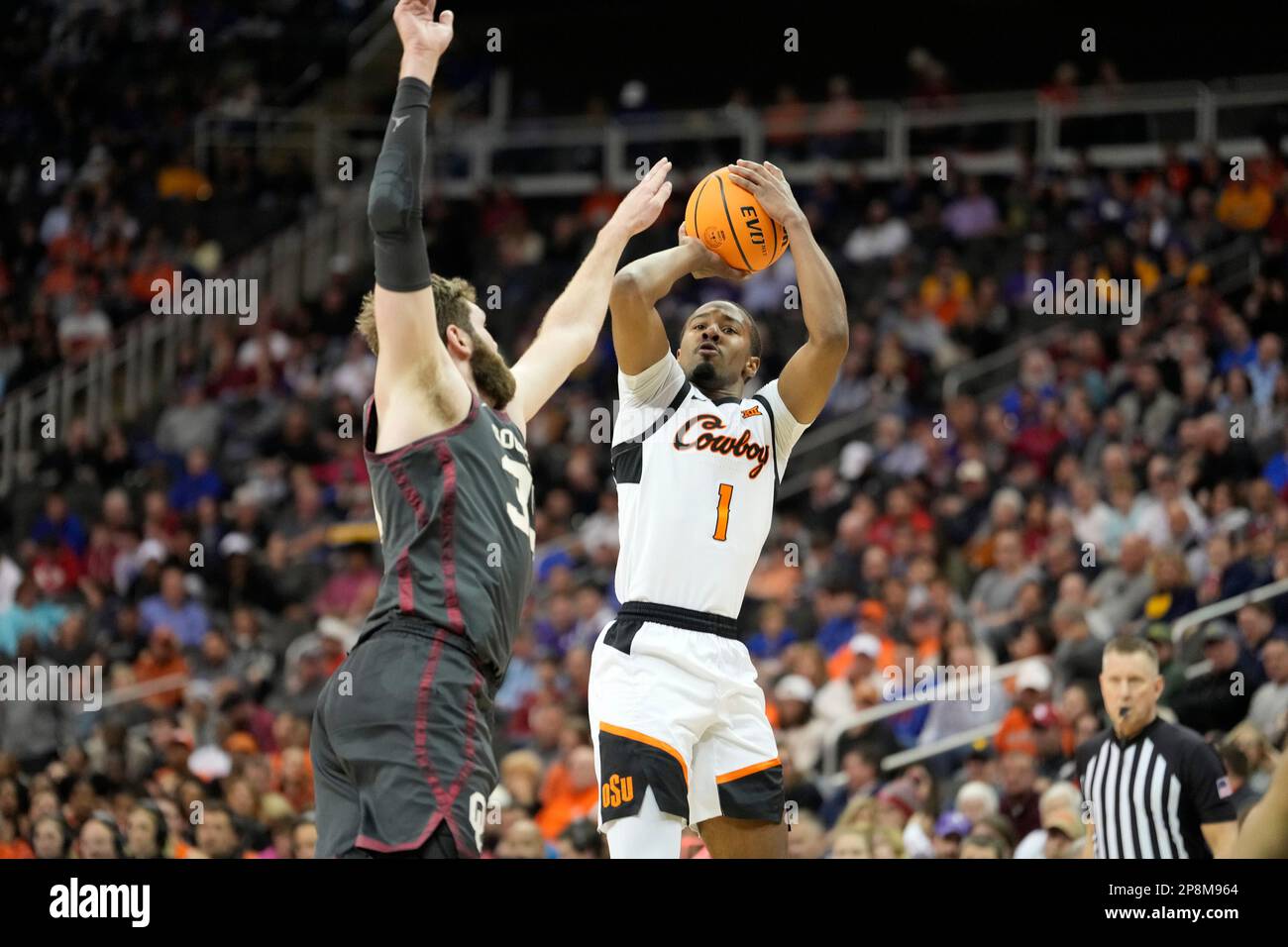MAR 08 2023: Oklahoma State guard Bryce Thompson (1) puts up a shot in ...