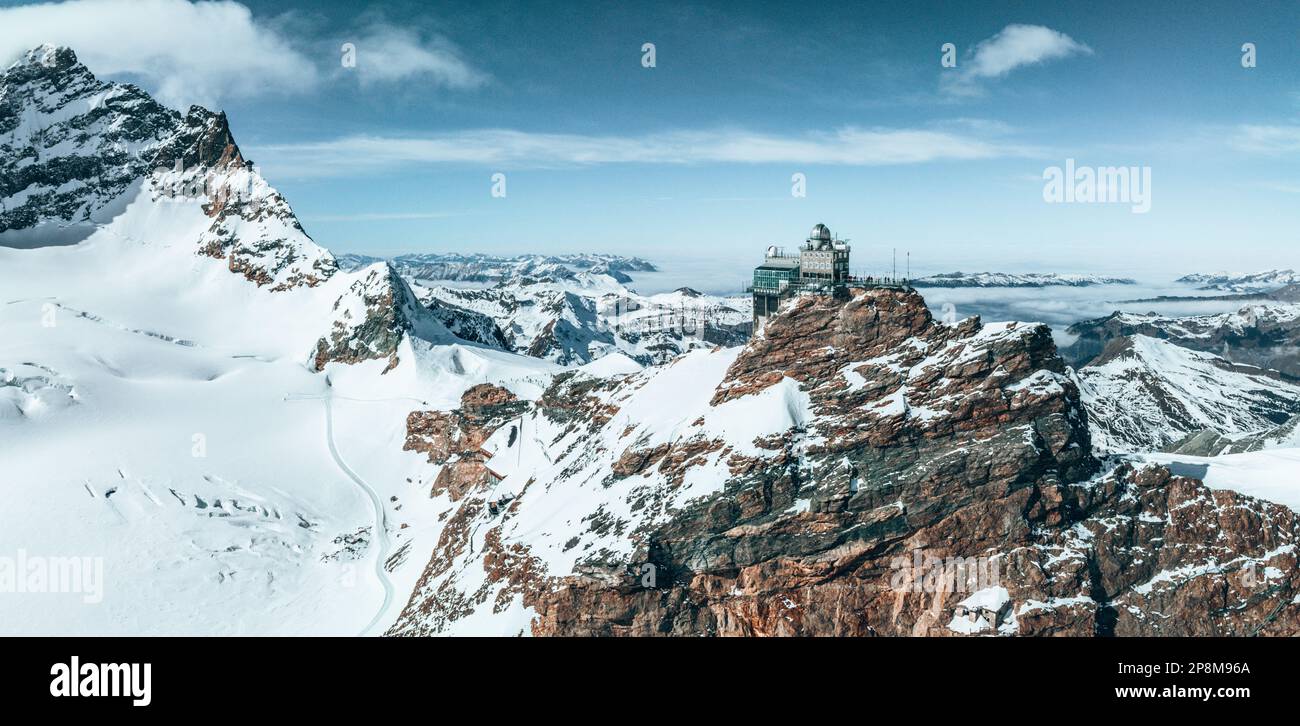 Aerial panorama view of the Sphinx Observatory on Jungfraujoch - Top of Europe Stock Photo - Alamy