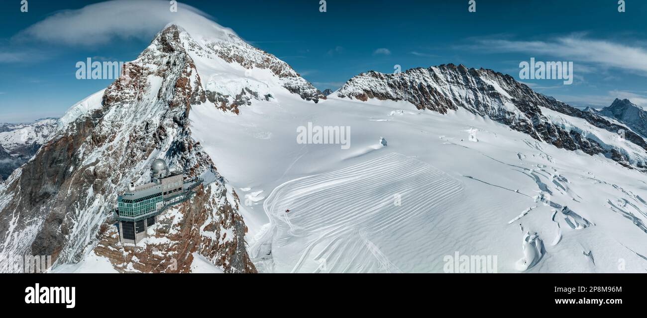 Aerial panorama view of the Sphinx Observatory on Jungfraujoch - Top of ...