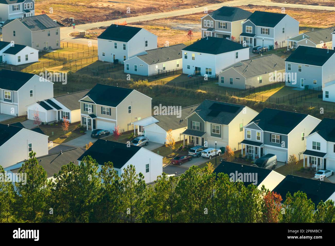 Aerial view of tightly packed homes in South Carolina residential area ...