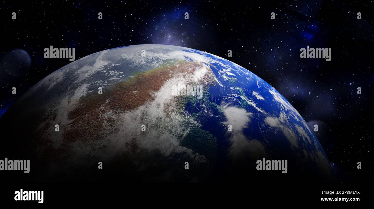 View of Earth in open space, illustration. Banner design Stock Photo ...