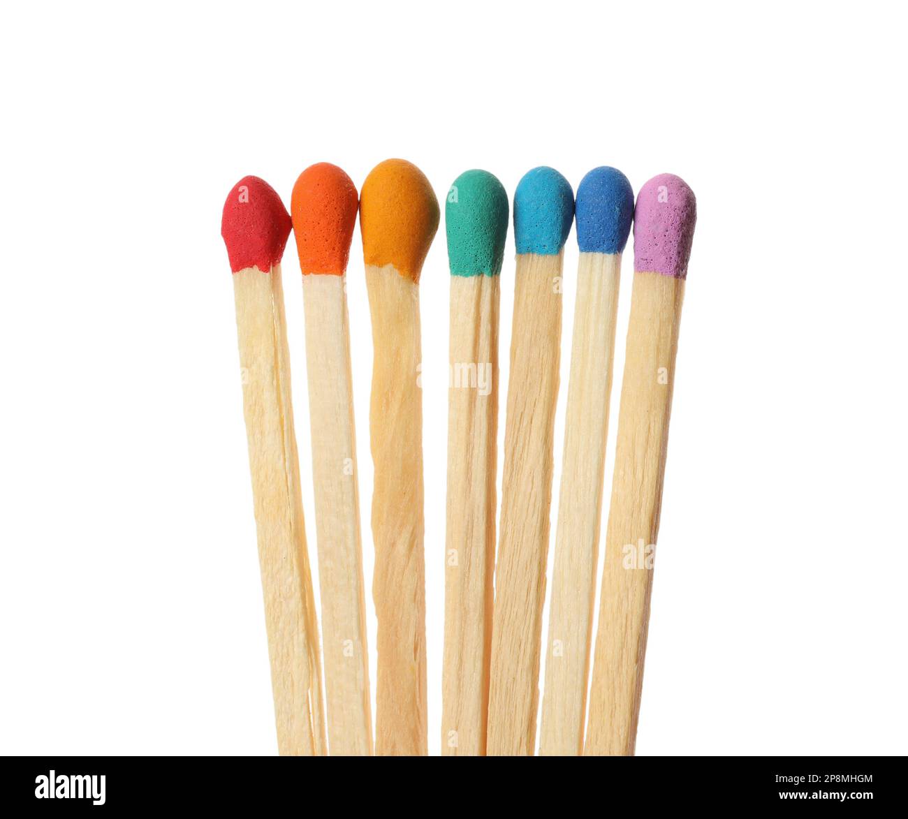 Matches with colorful heads on white background Stock Photo - Alamy