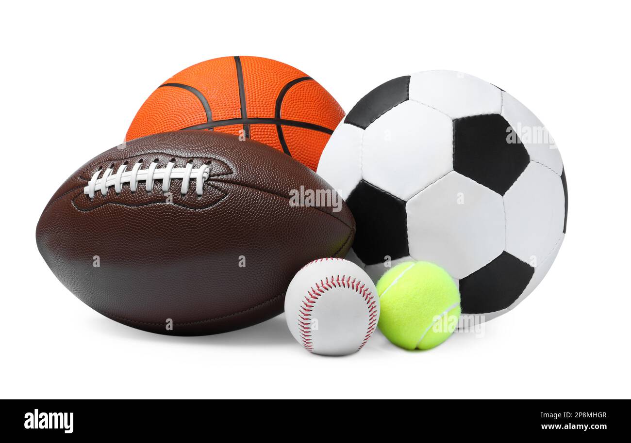 Set of different sport balls on white background Stock Photo - Alamy