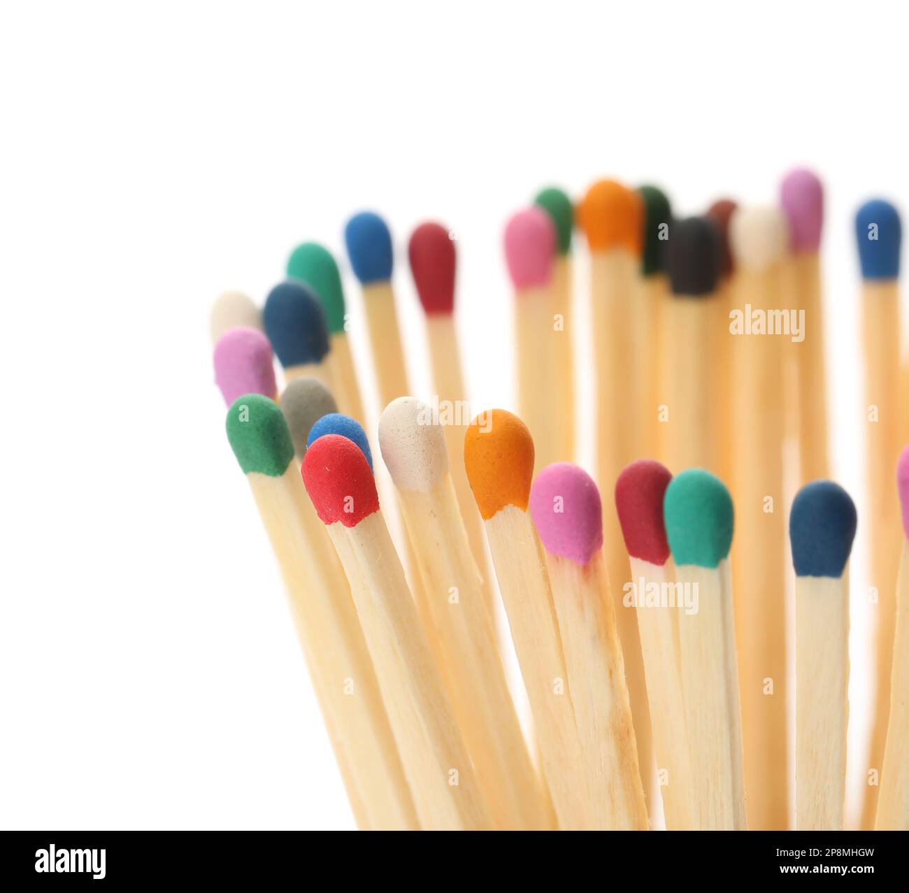 Matches with colorful heads on white background Stock Photo - Alamy