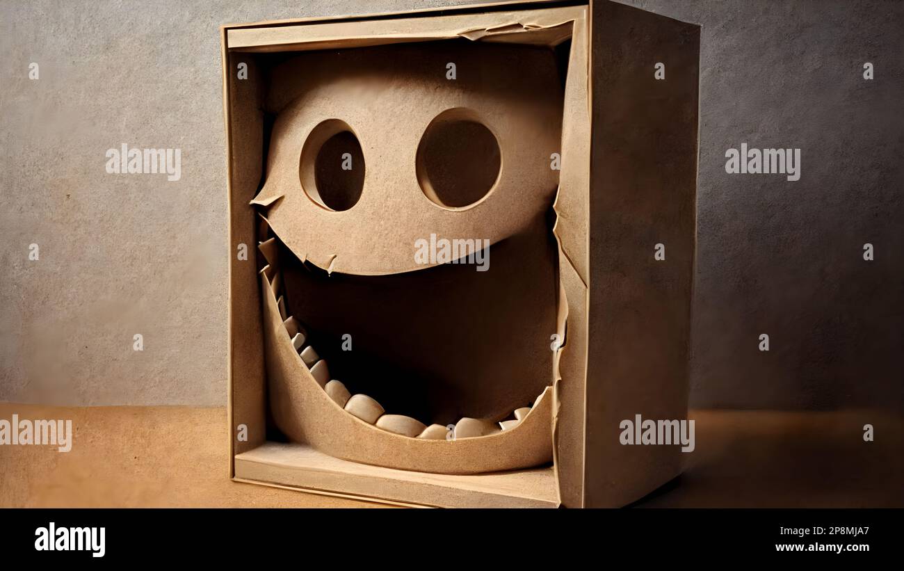Empty open cardboard boxes with emoticons inside Stock Photo - Alamy