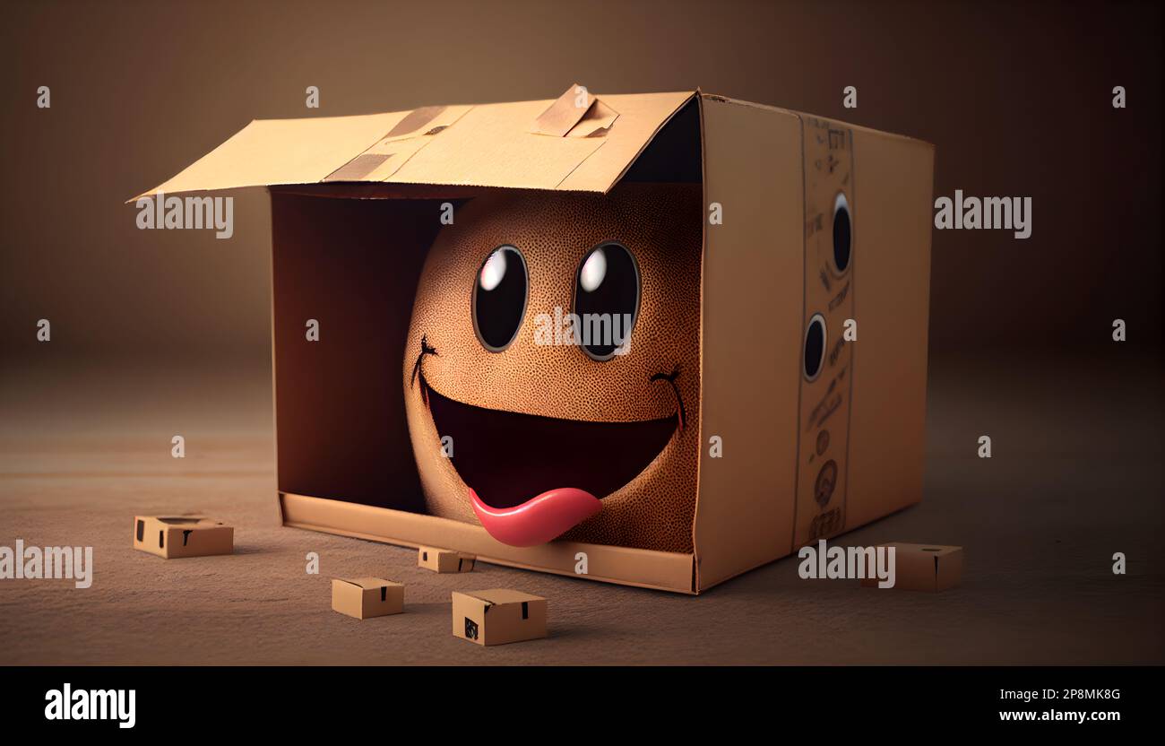 Empty open cardboard boxes with emoticons inside Stock Photo - Alamy