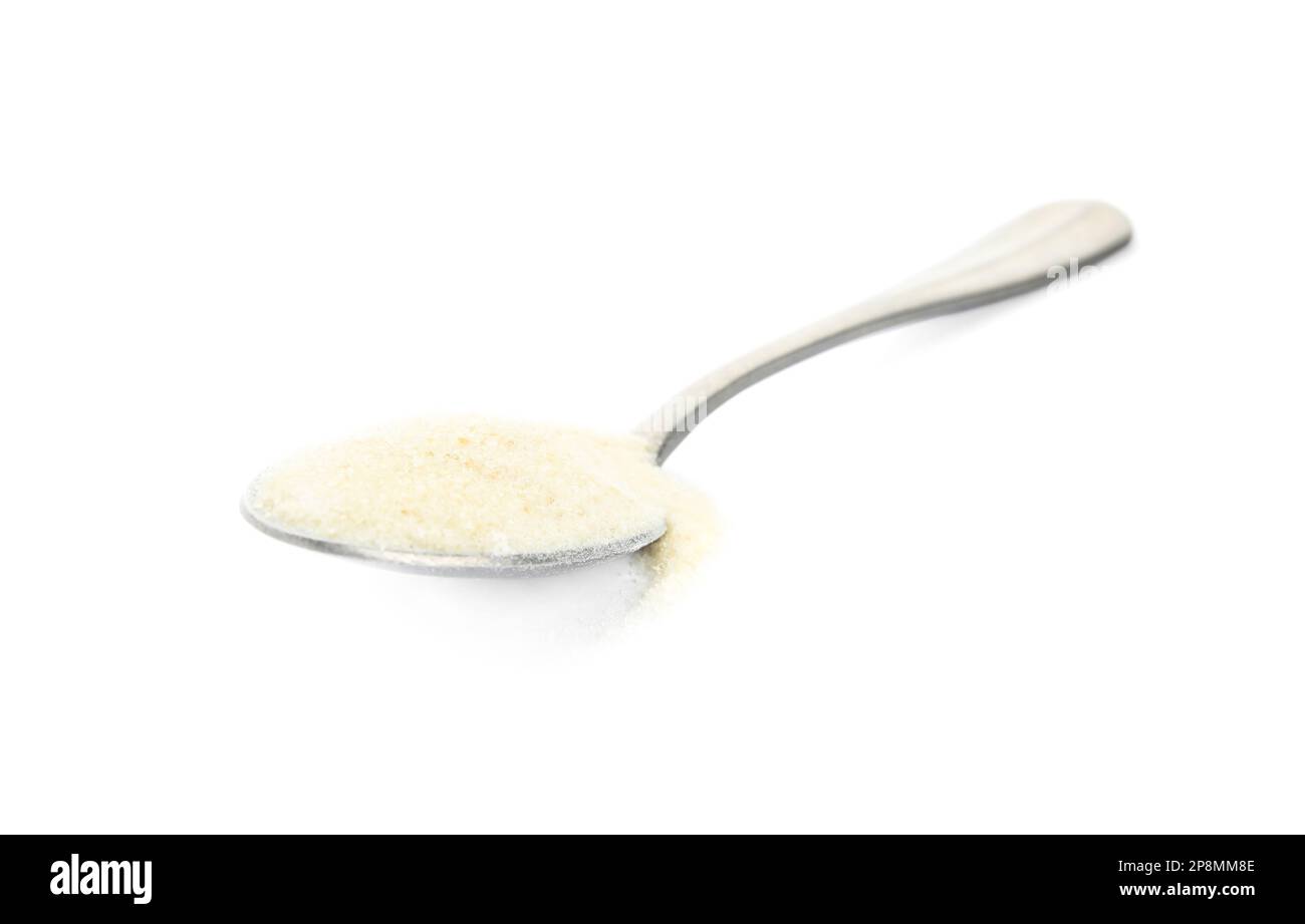Spoon with gelatin powder isolated on white Stock Photo - Alamy