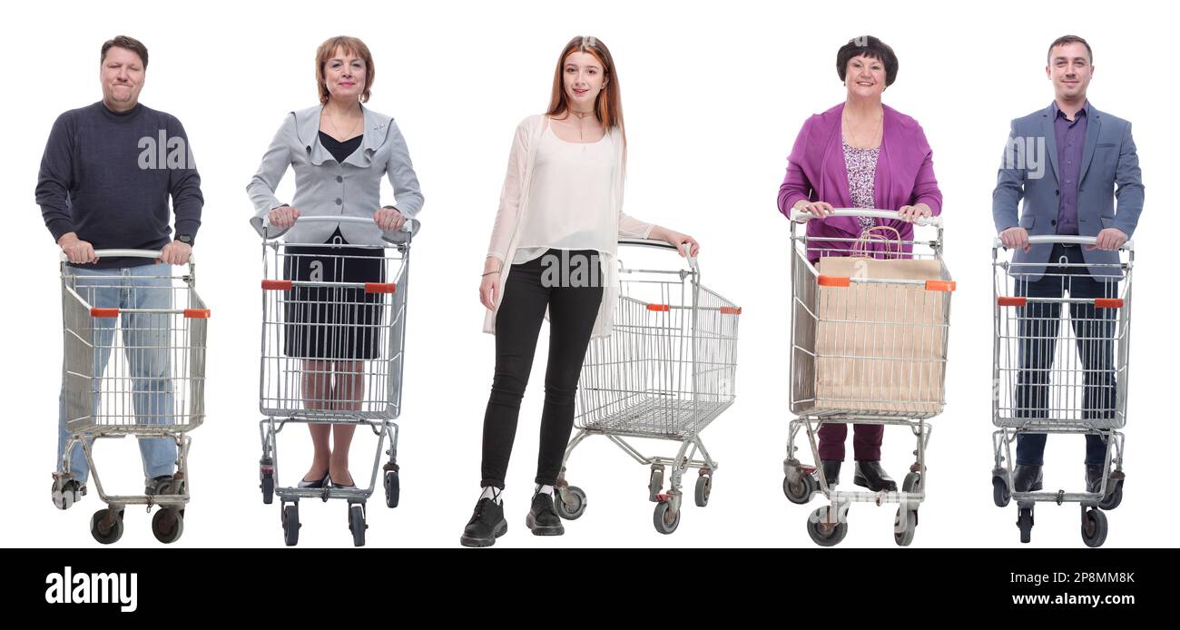 collage group of people with cart isolated on white Stock Photo - Alamy