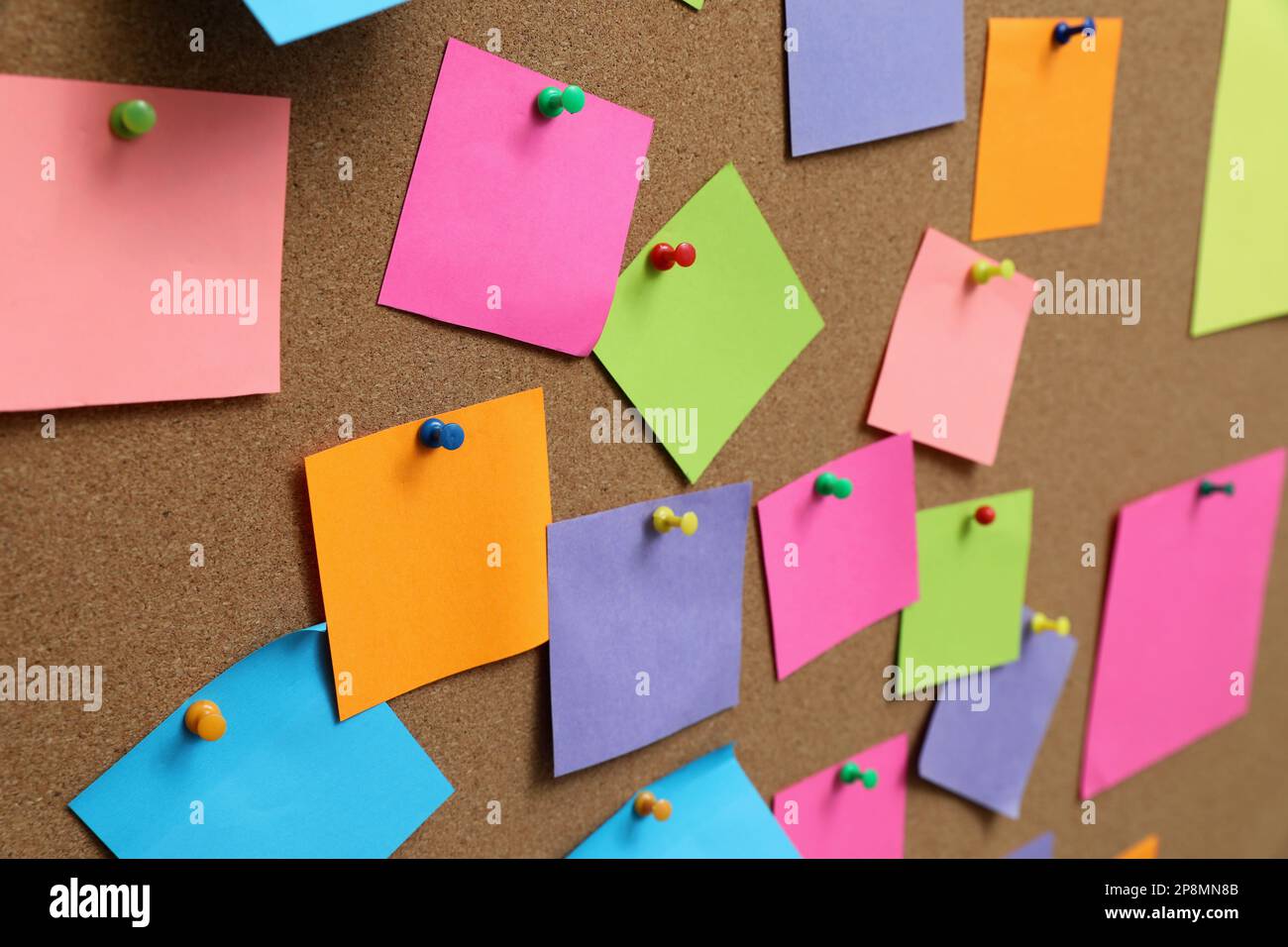 Many blank colorful notes pinned to corkboard Stock Photo - Alamy Many blank colorful notes pinned to corkboard Stock Photo - Alamy