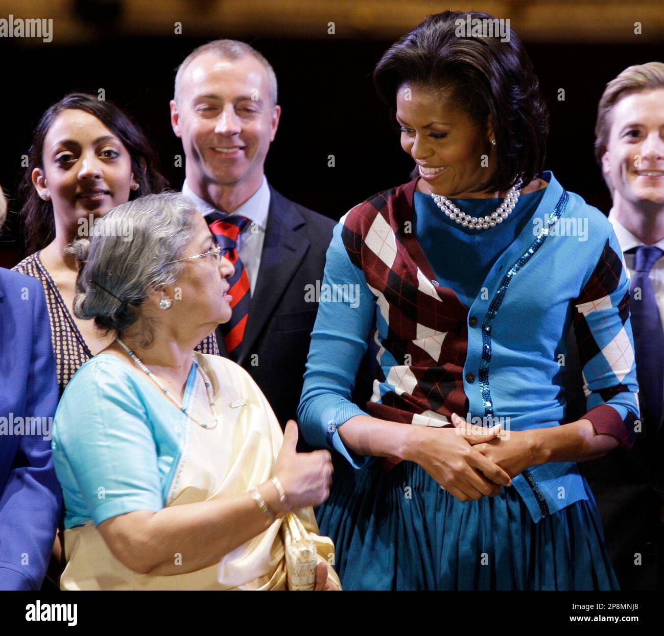 US first lady Michelle Obama, right, chats to the Indian Prime Minister ...