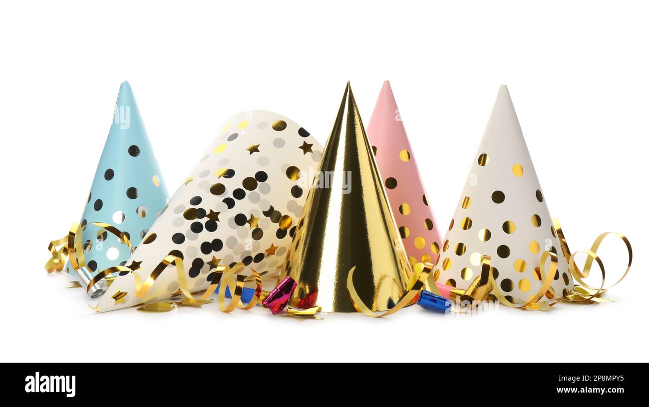 Party blowers hats streamers hi-res stock photography and images - Alamy