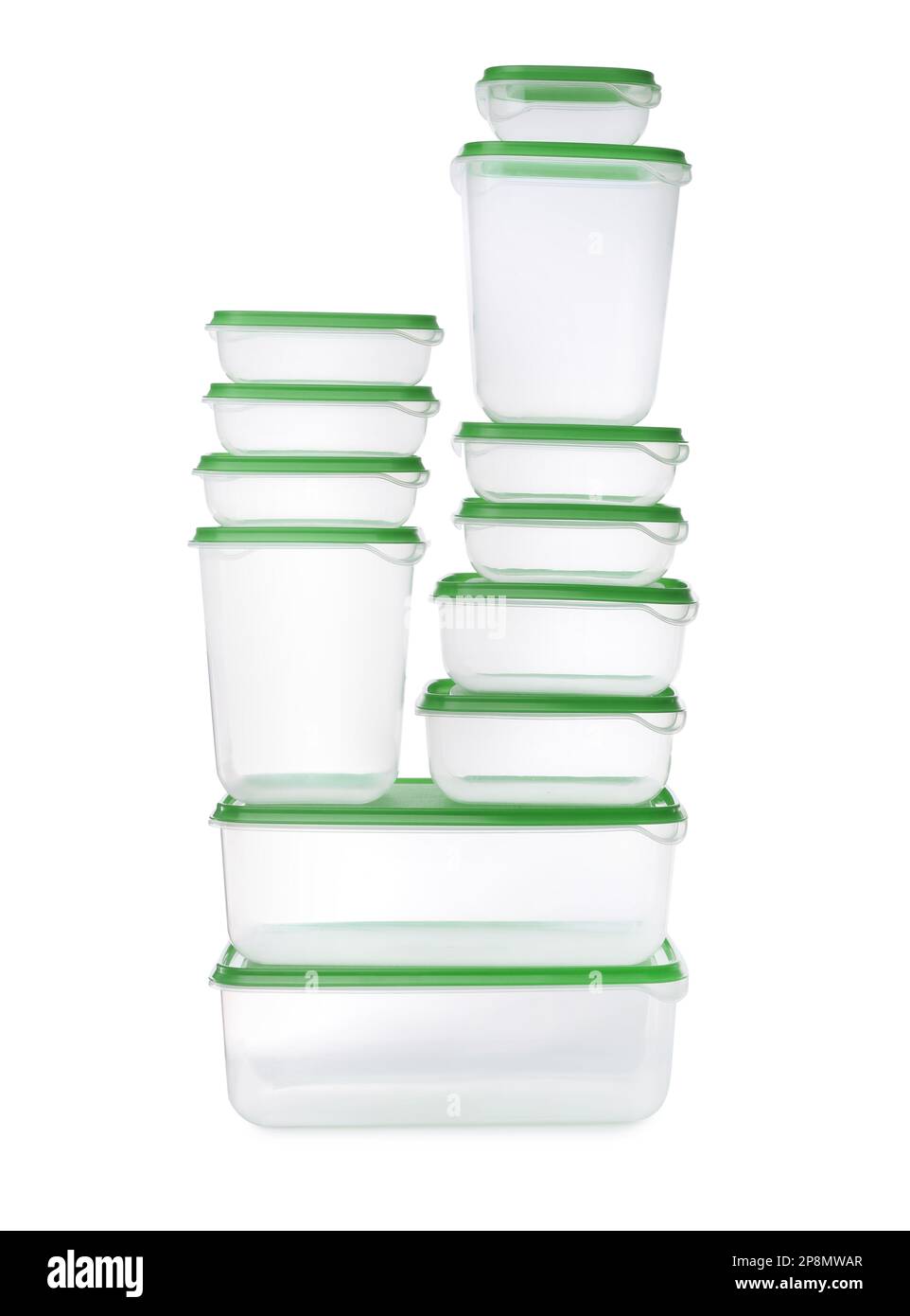 Set of empty plastic containers for food on white background Stock ...