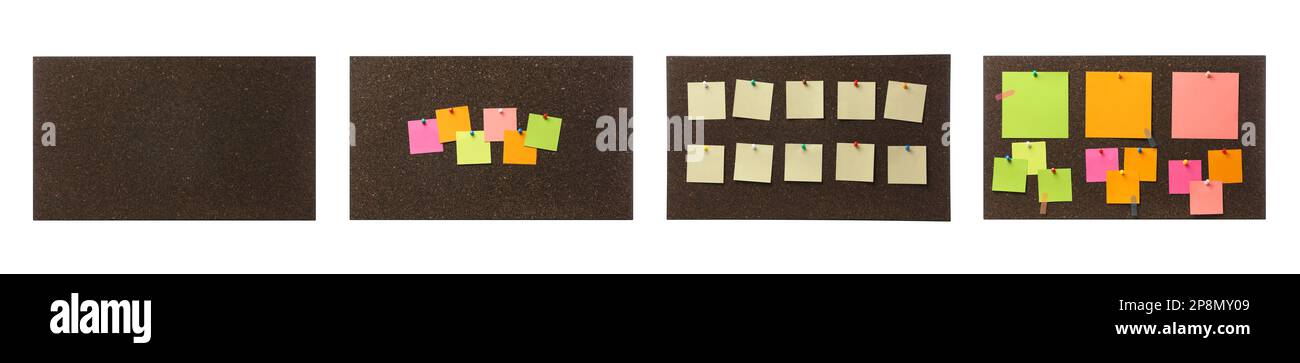 Cork boards with notes on white background, collage. Banner design ...