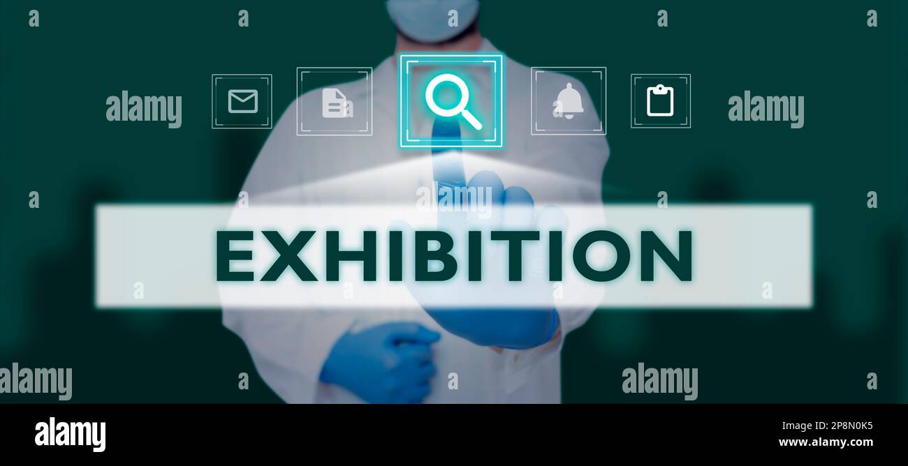 Conceptual caption Exhibition. Word Written on and act of exposing ...