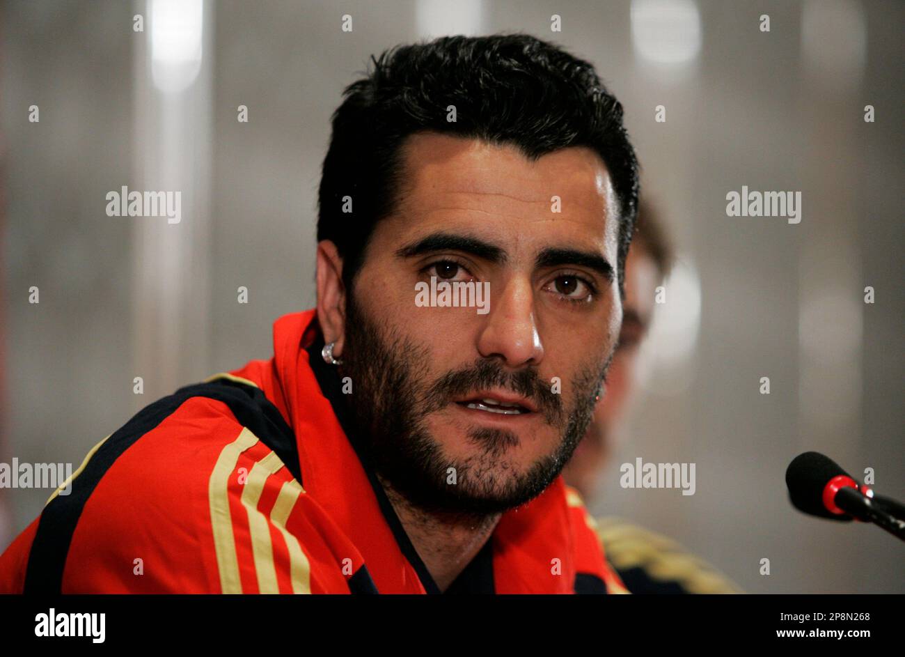 Spain's Daniel Guiza talks during a press conference in Istanbul ...