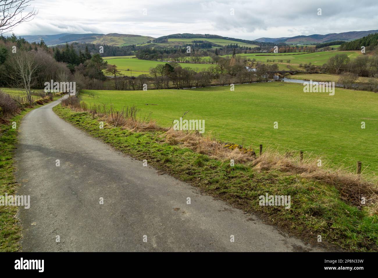 The River Tweed just west of Peebles, Scottish Borders, Scotland Stock ...