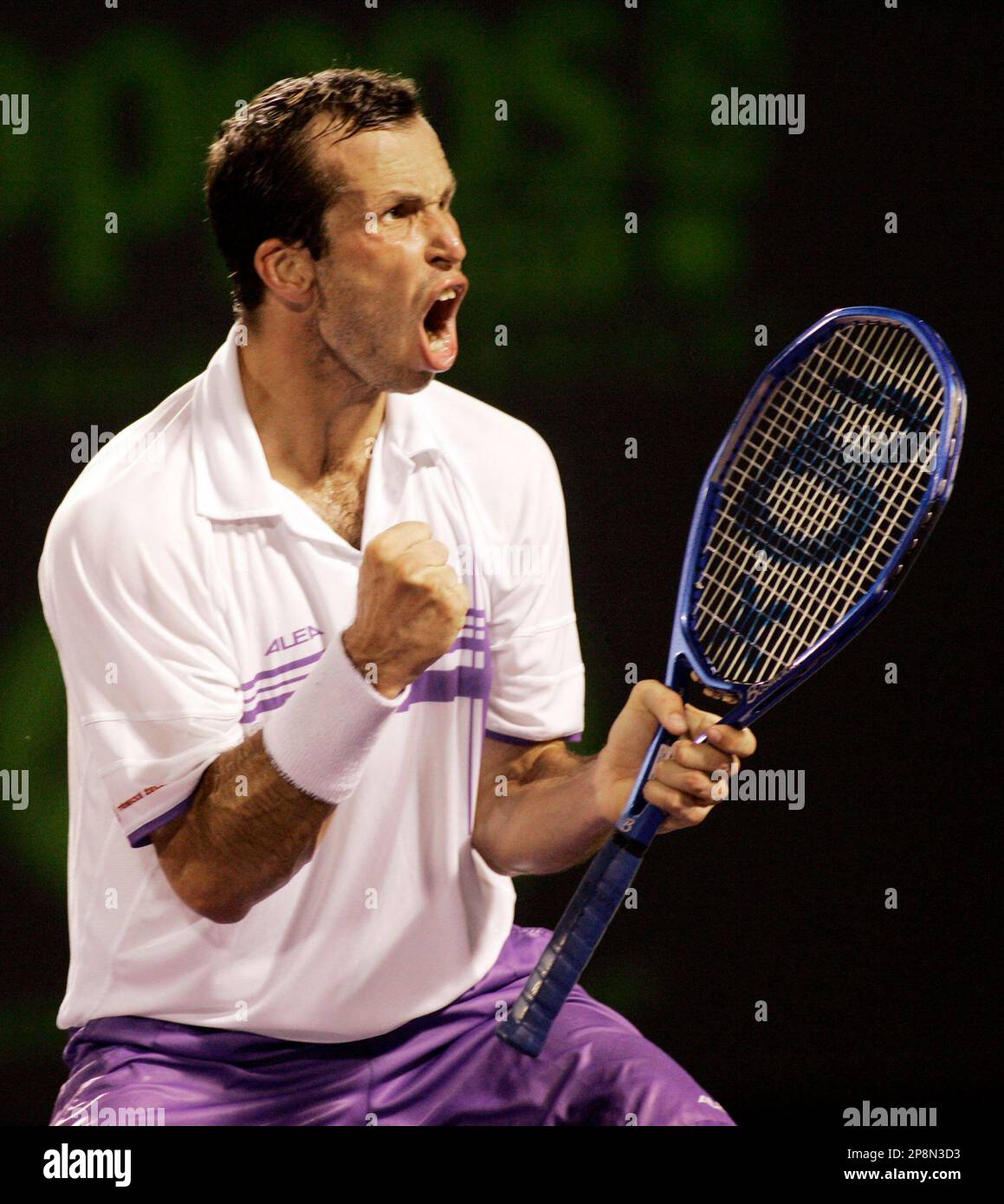 Radek Stepanek, of the Czech Republic, celebrates after scoring a point ...