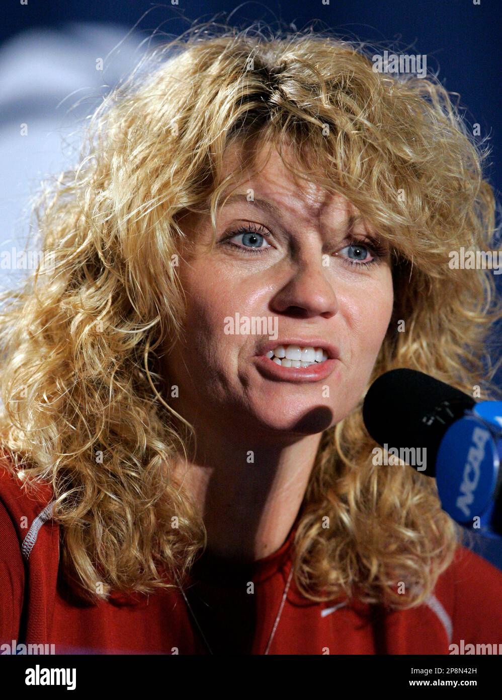 Oklahoma coach Sherri Coale responds to a question during a news ...