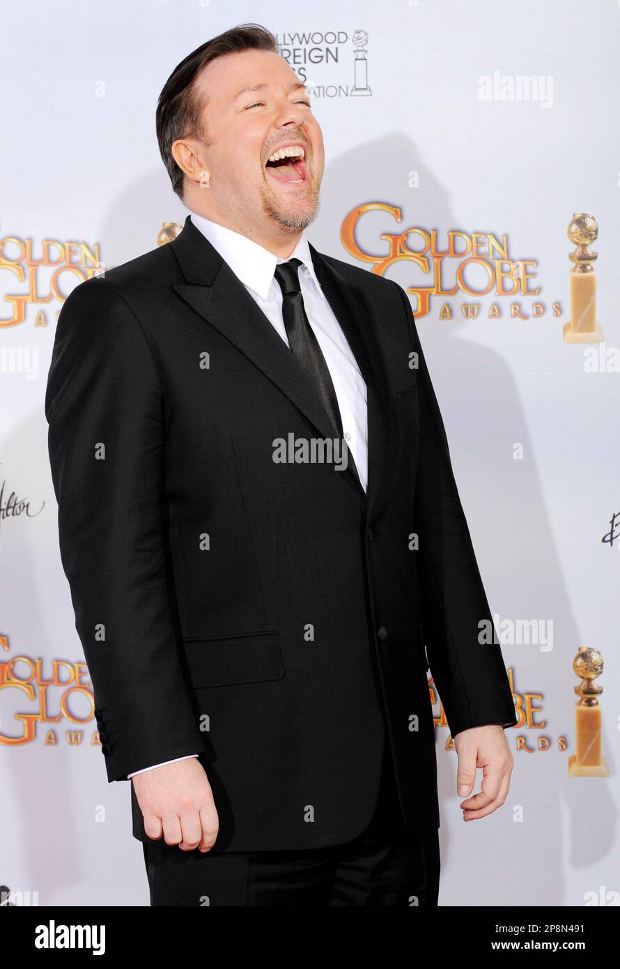 ** FILE ** In this Jan. 11, 2009 file photo, Ricky Gervais laughs ...