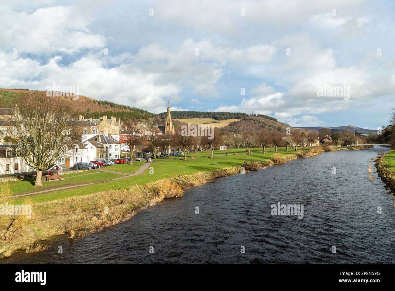The River Tweed running through Peebles in the Scottish Borders Stock ...