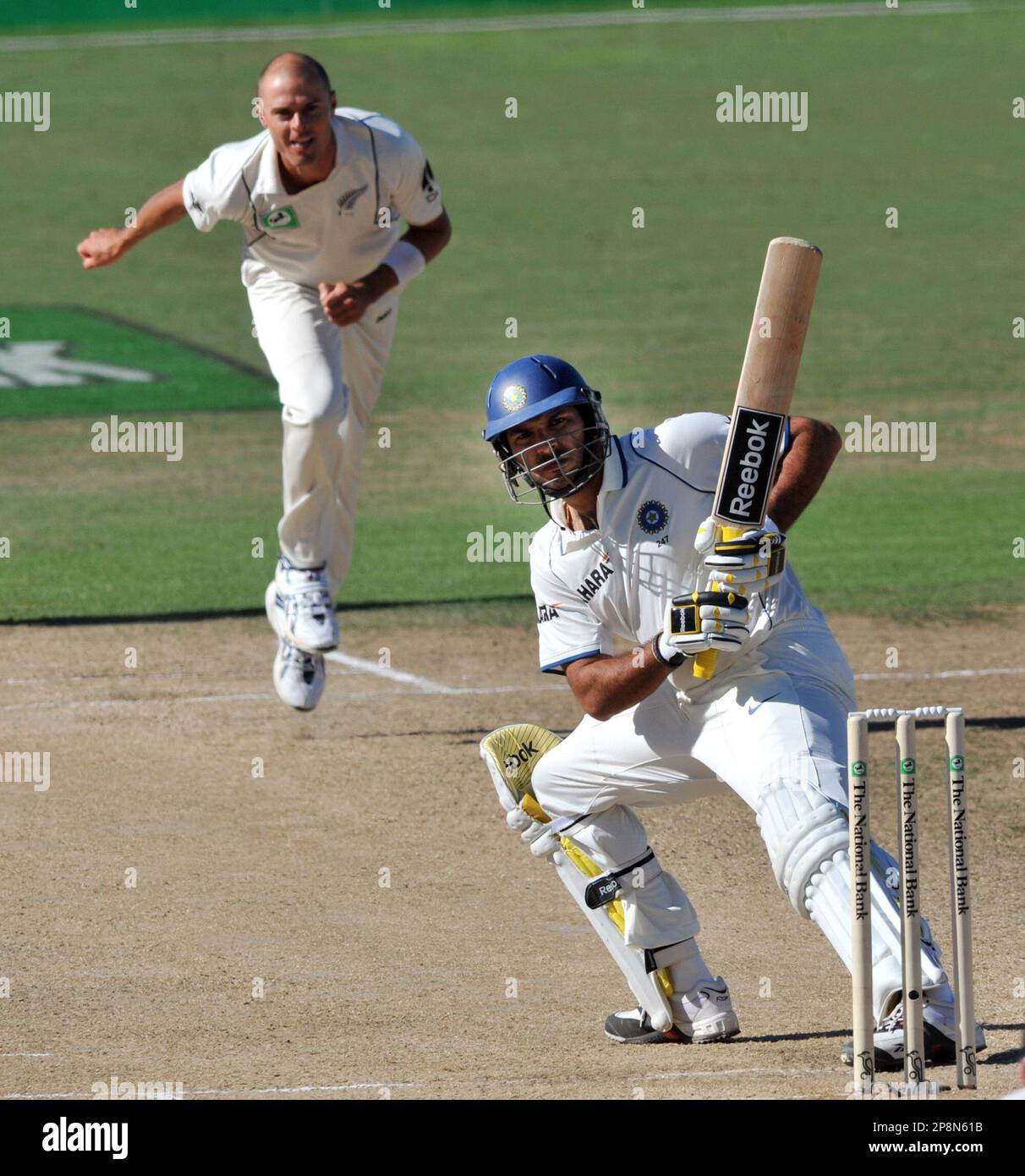 India's Yuvraj Singh looks back at a ball from New Zealand's Chris ...