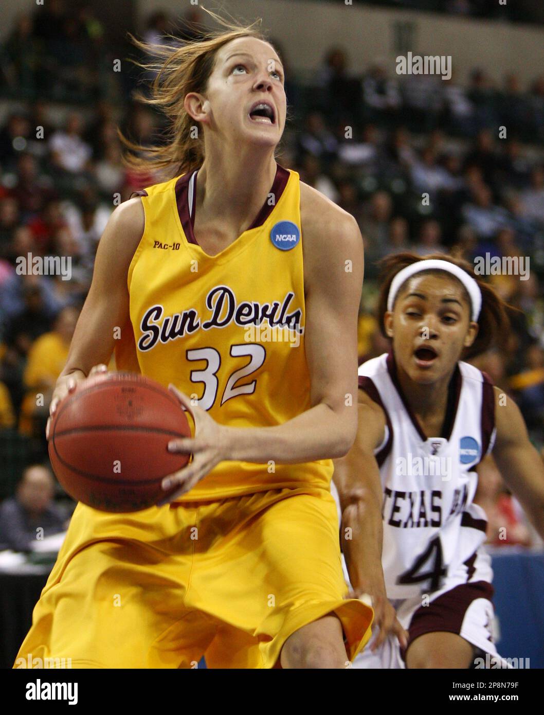 Arizona State's Tobin Becca, left, moves to the basket ahead of Texas A ...