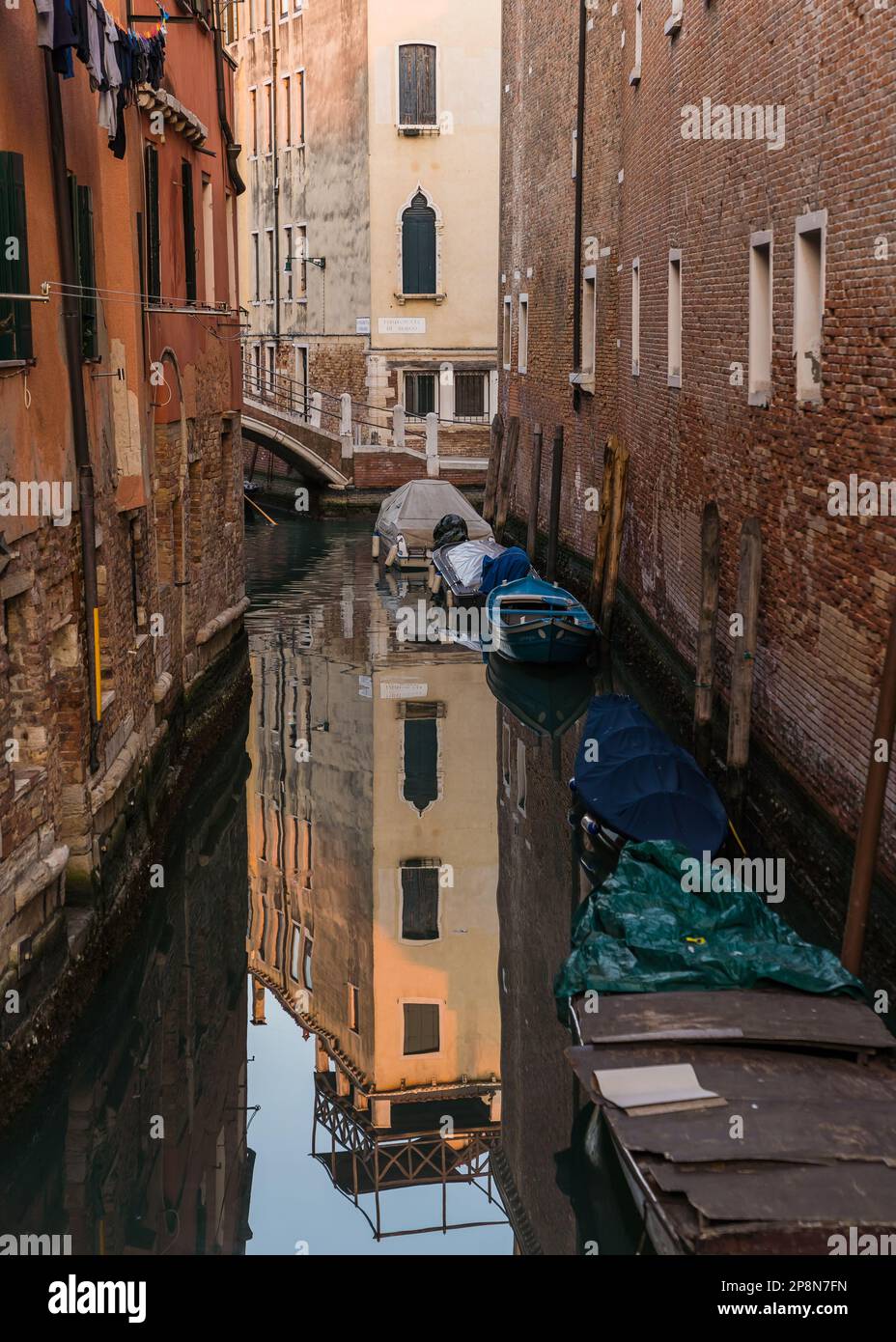 A view of a canal and typical architecture in Venice, Italy, in the ...