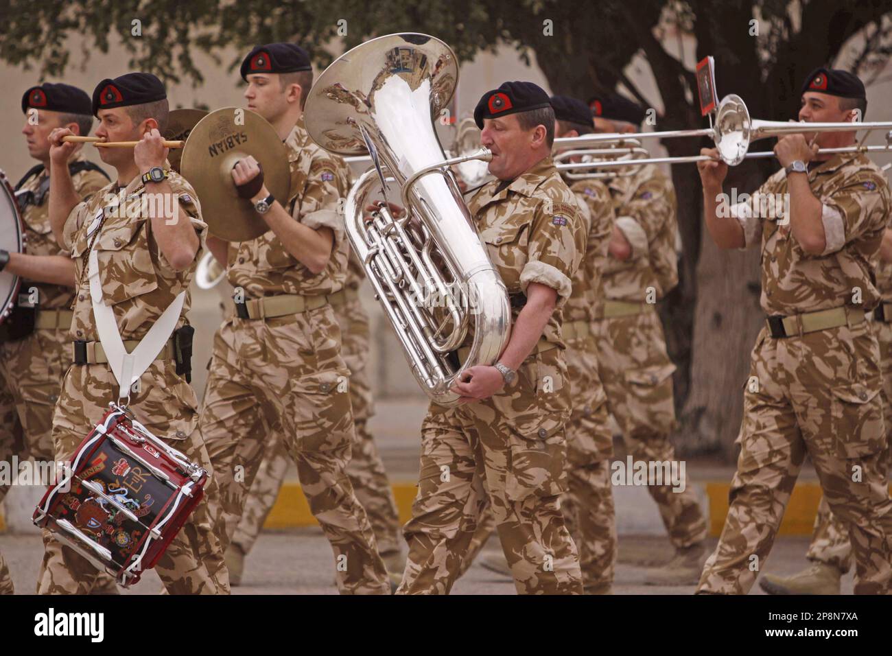 A British military band plays during a handover ceremony of Shat al ...