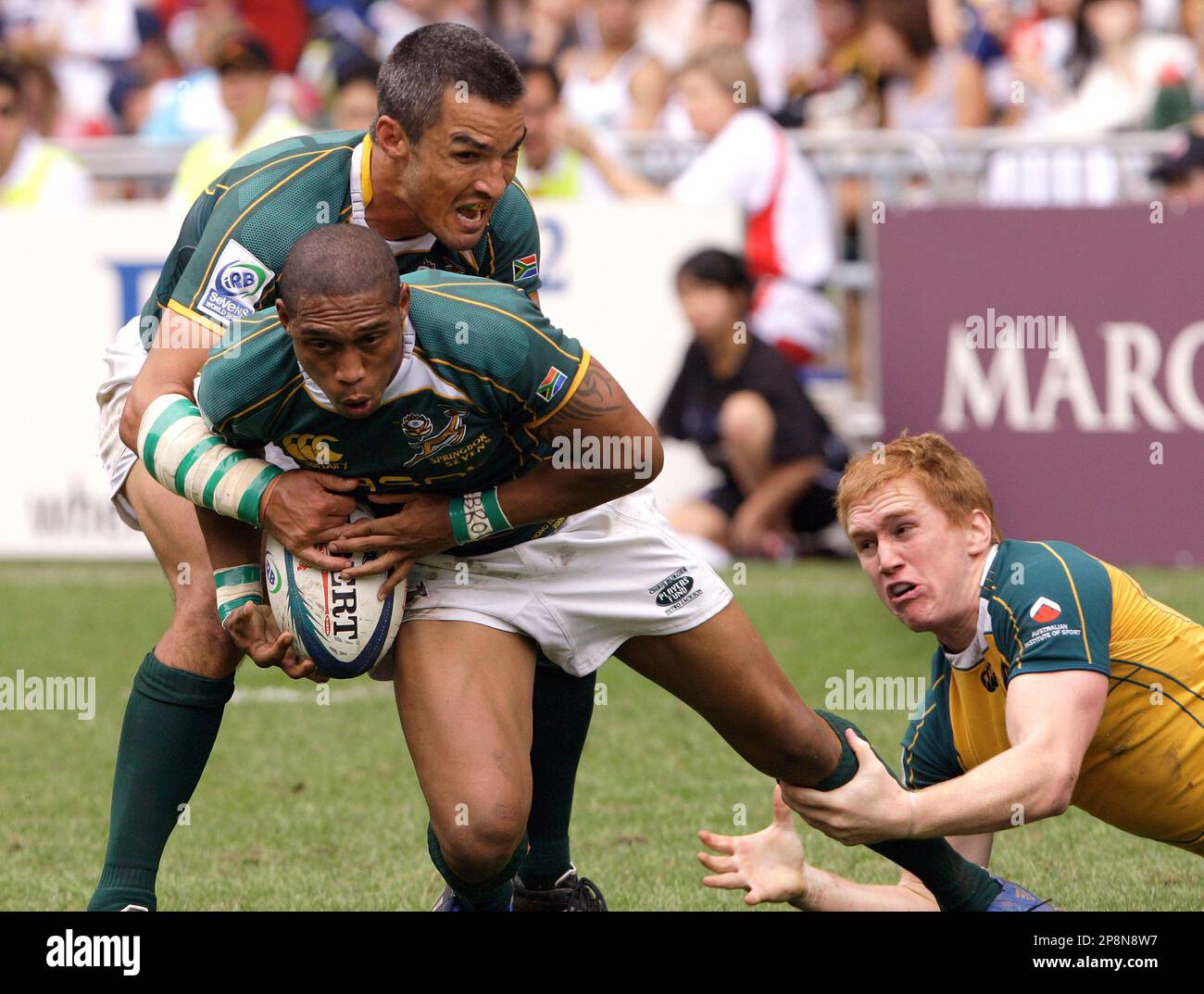 South Africa's Neil Powell, left top, and Renfred Dazel, left bottom ...
