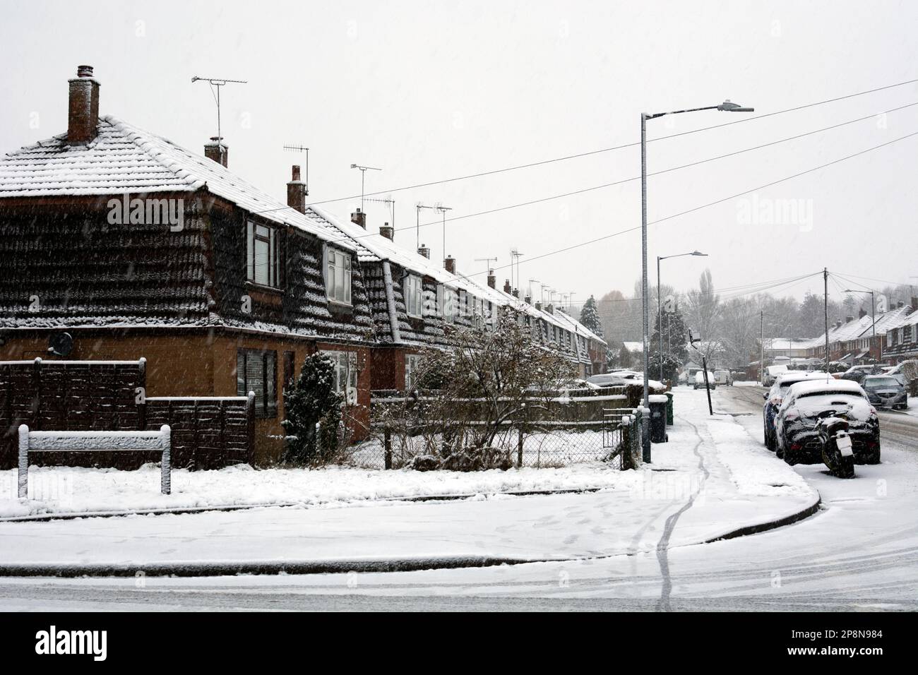 Housing in snowy weather, Warwick, Warwickshire, UK Stock Photo - Alamy