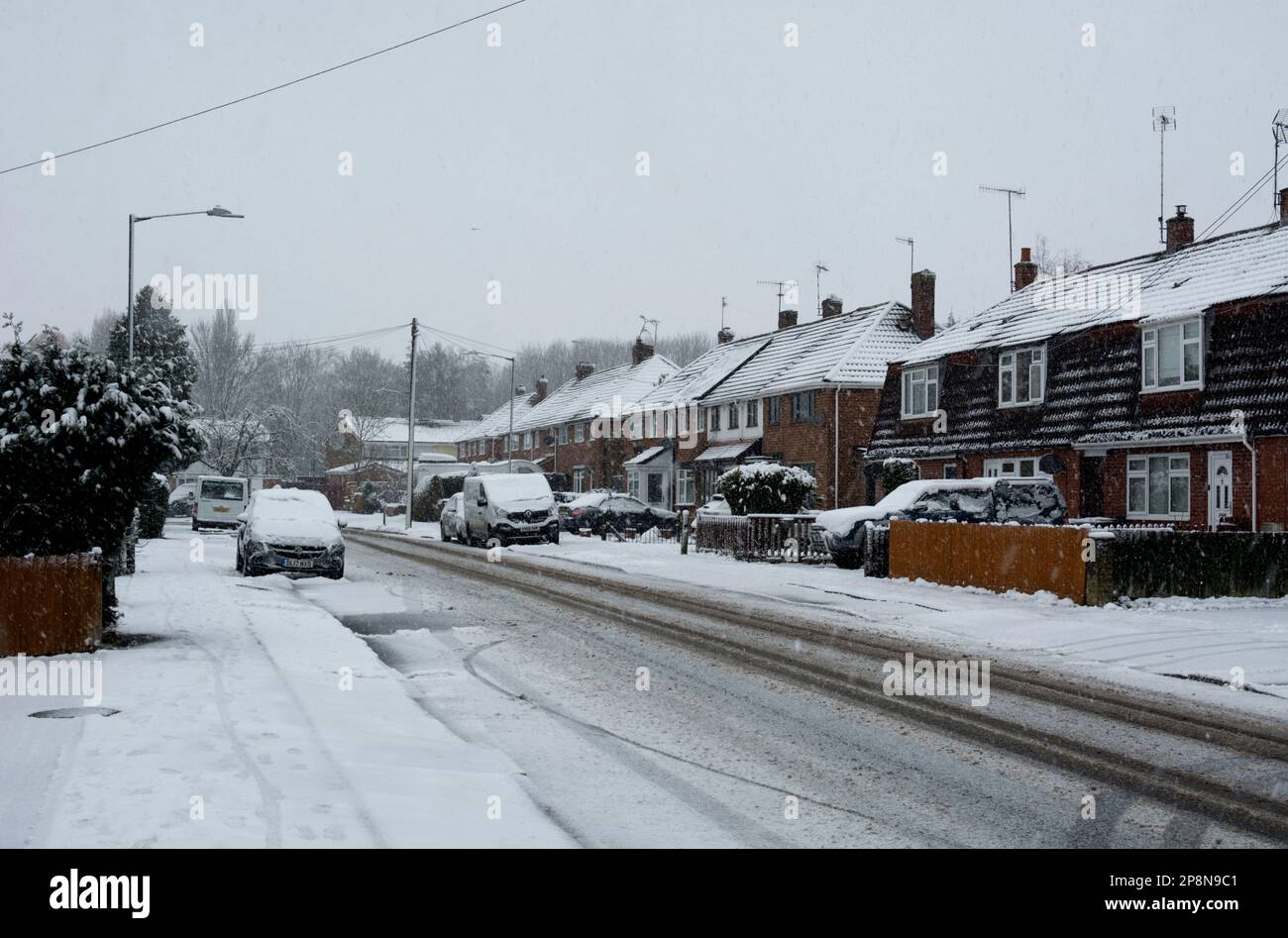 Housing in snowy weather, Warwick, Warwickshire, UK Stock Photo - Alamy