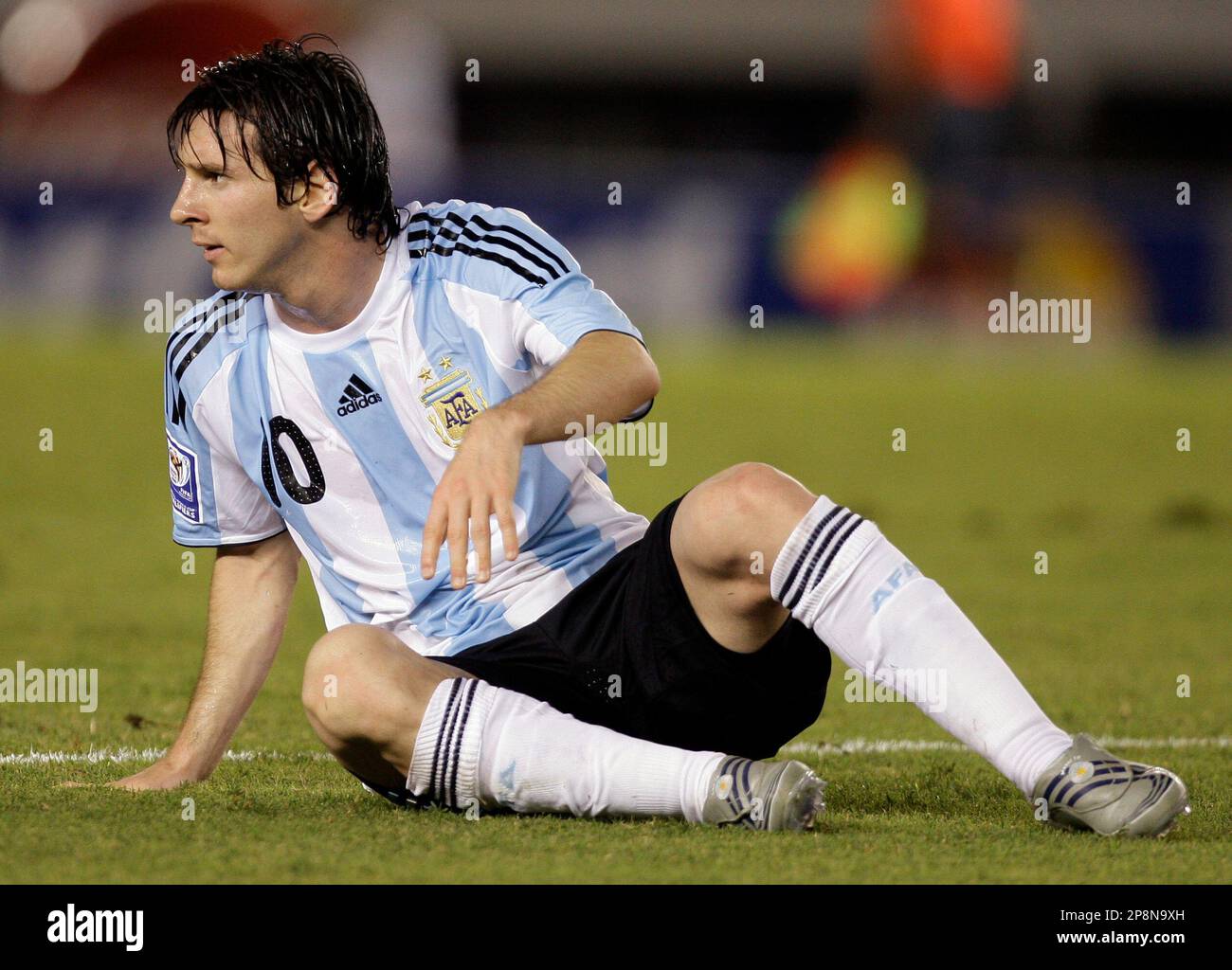 Argentina's Lionel Messi looks on during a 2010 World Cup qualifying ...