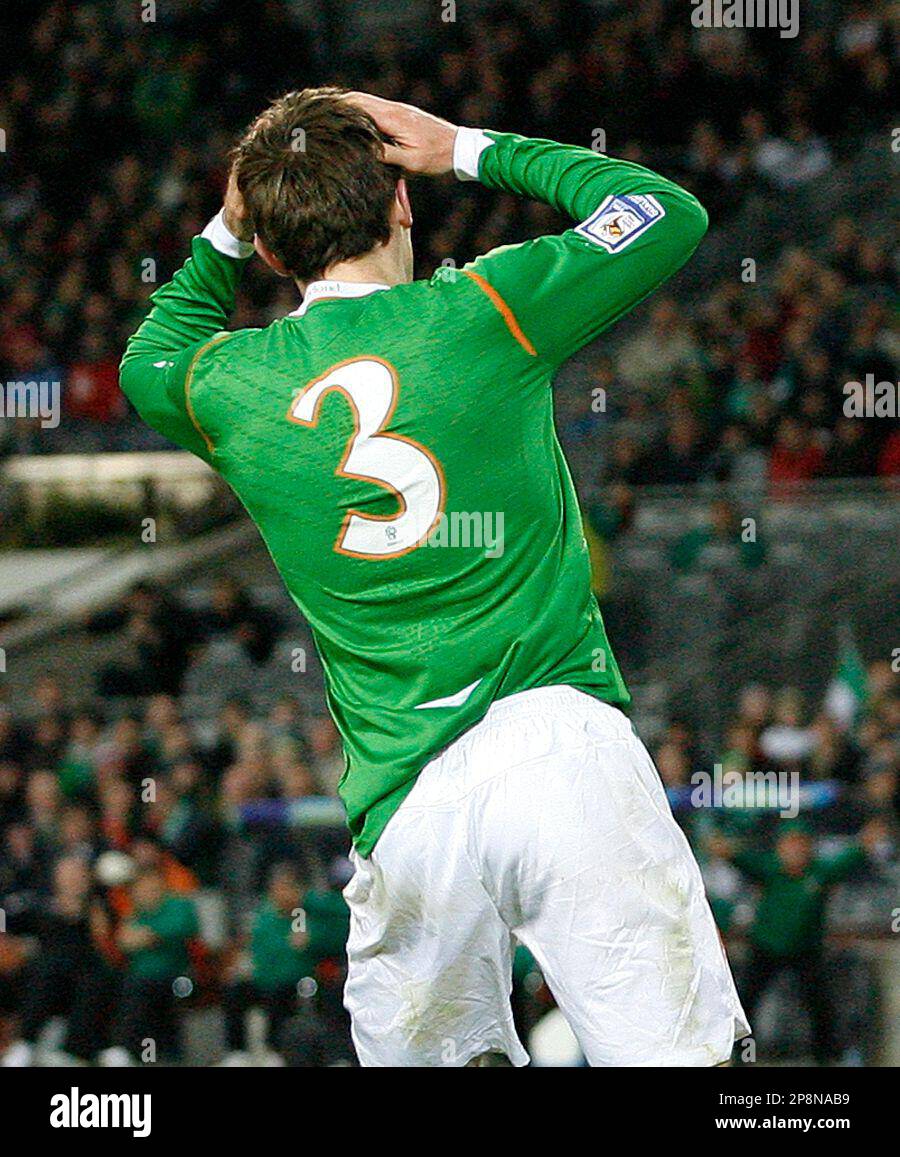 Republic of Ireland's Kevin Kilbane reacts after he scoreed an own goal ...
