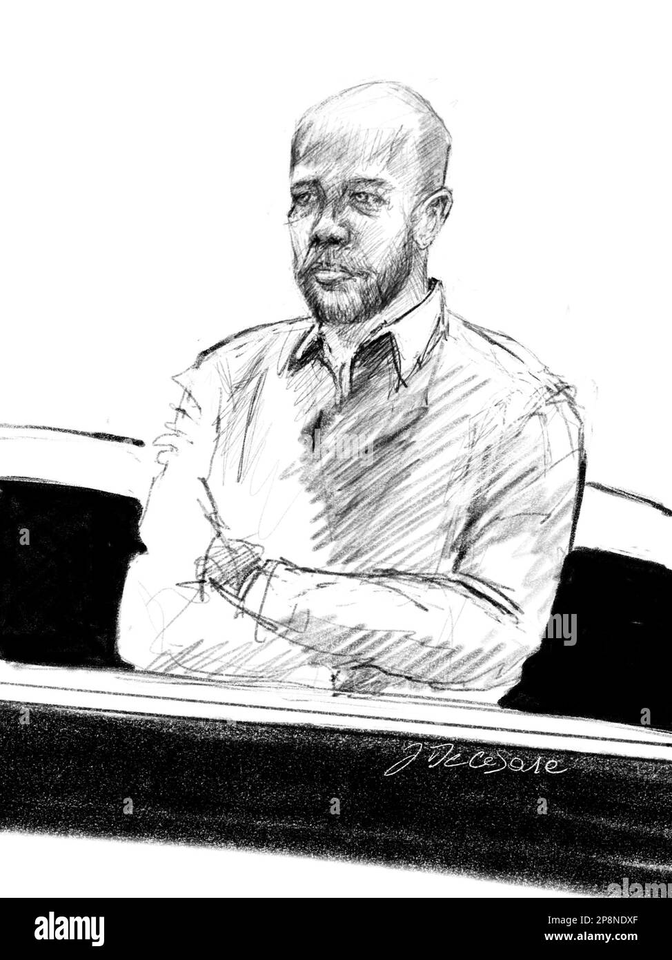 This drawing by Jonathan De Cesare shows the accused Kevin Di Mase ...