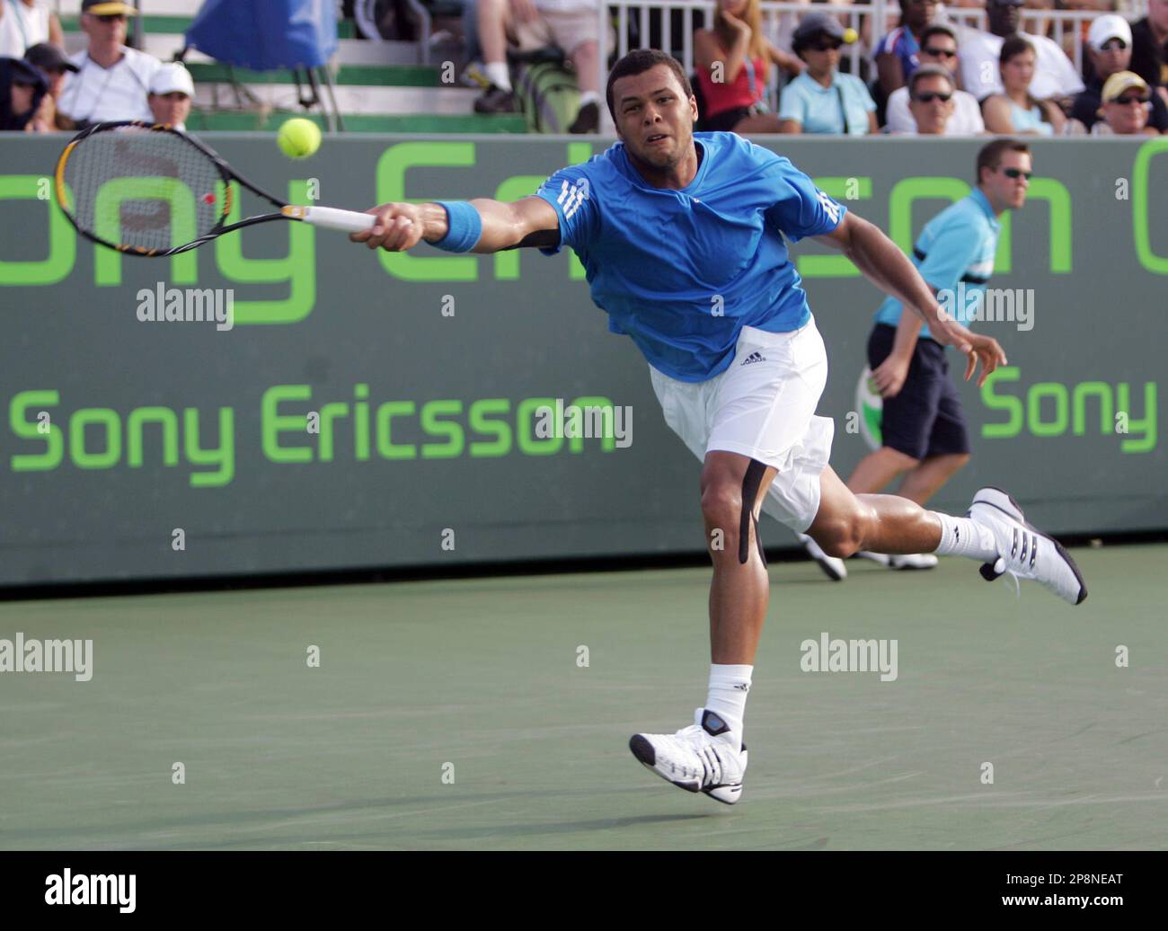 Jo-Wilfried Tsonga, of France, returns to Agustin Calleri, of Argentina ...