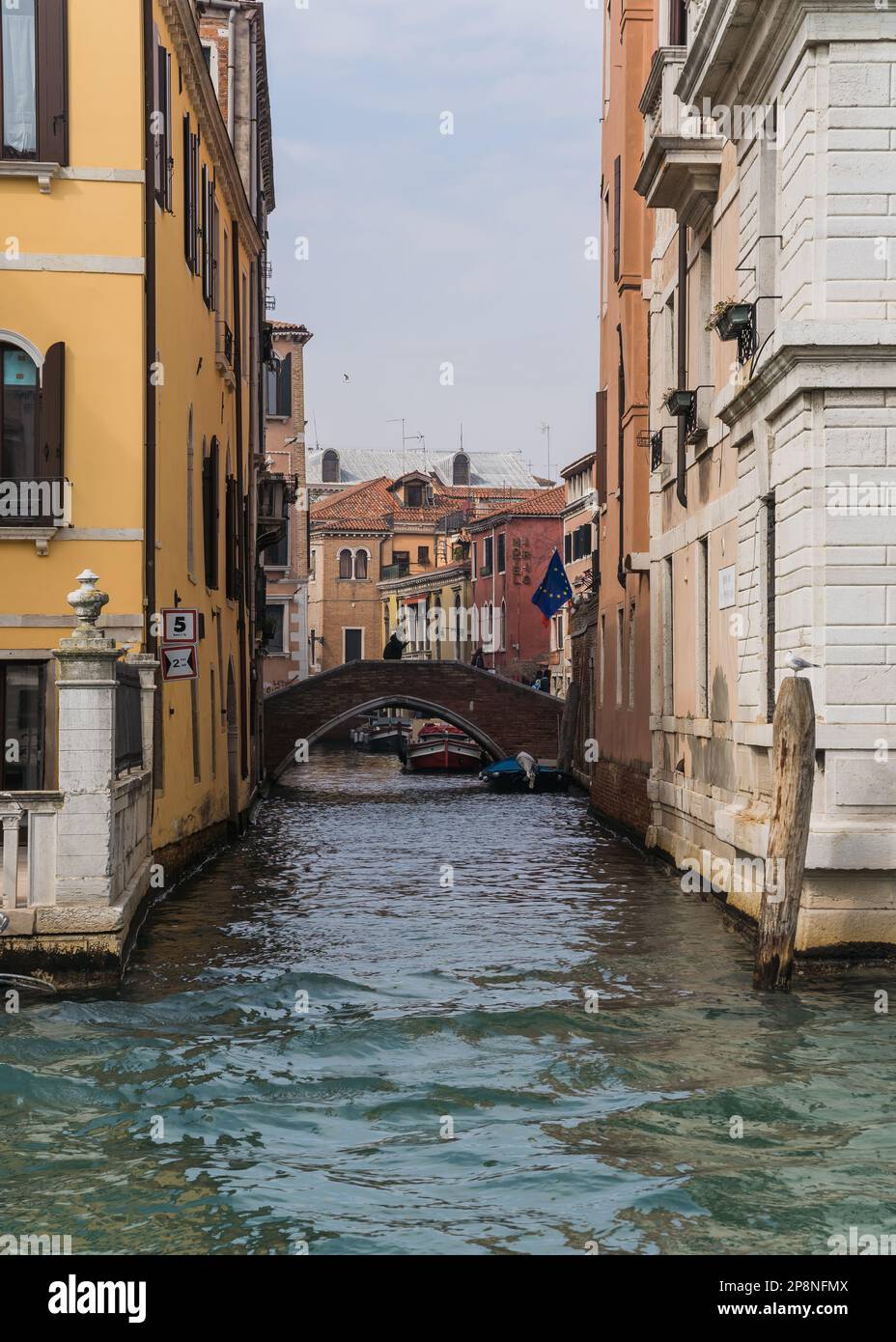 A view of a canal and typical architecture in Venice, Italy, in the ...